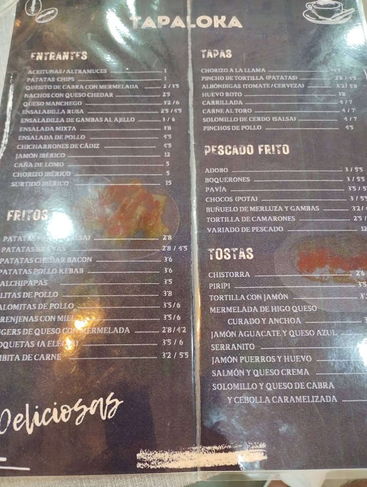 Carta del pub y bar TAPALOKA, Cádiz