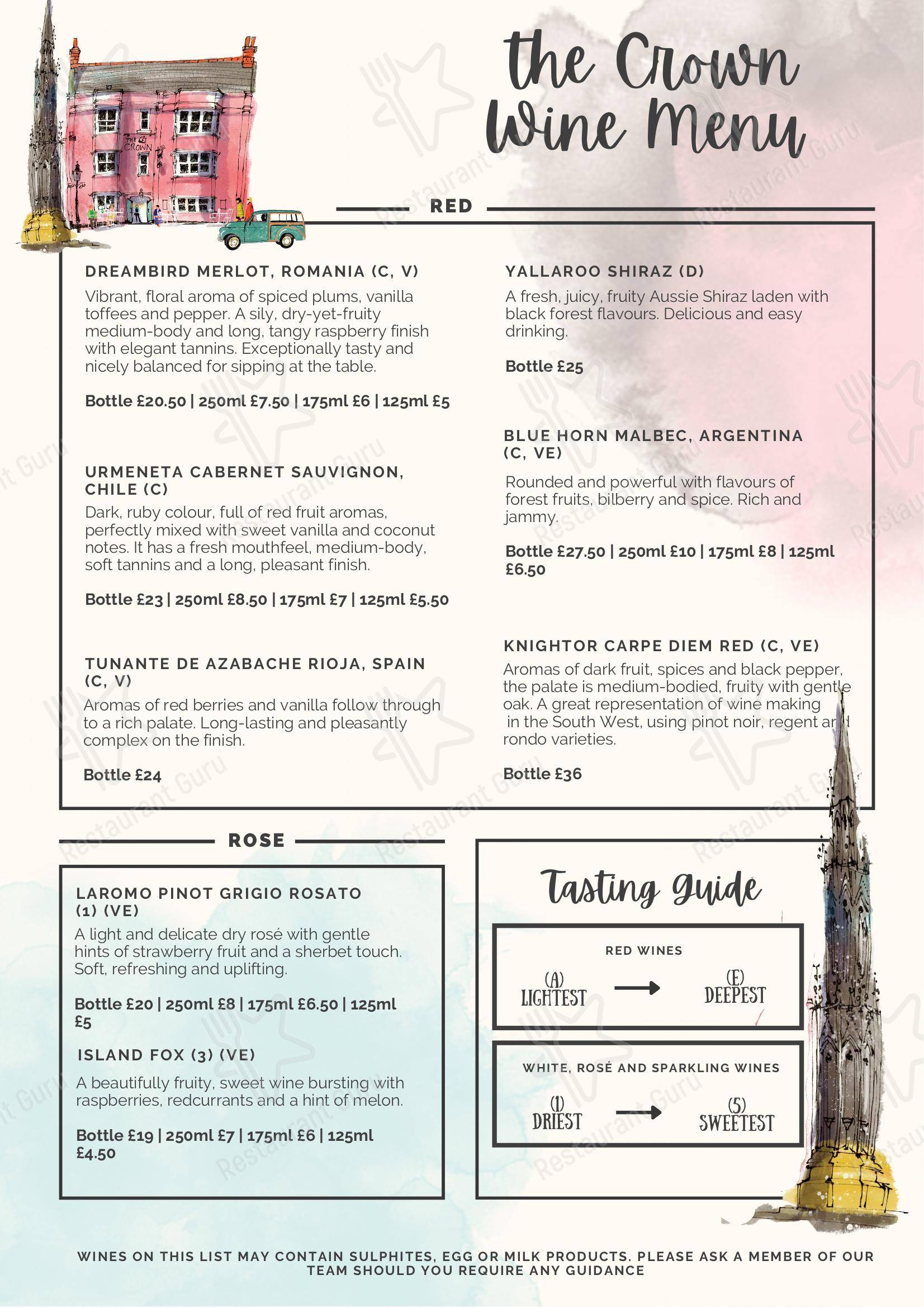 Menu at THE CROWN HOTEL Glastonbury pub & bar, Glastonbury