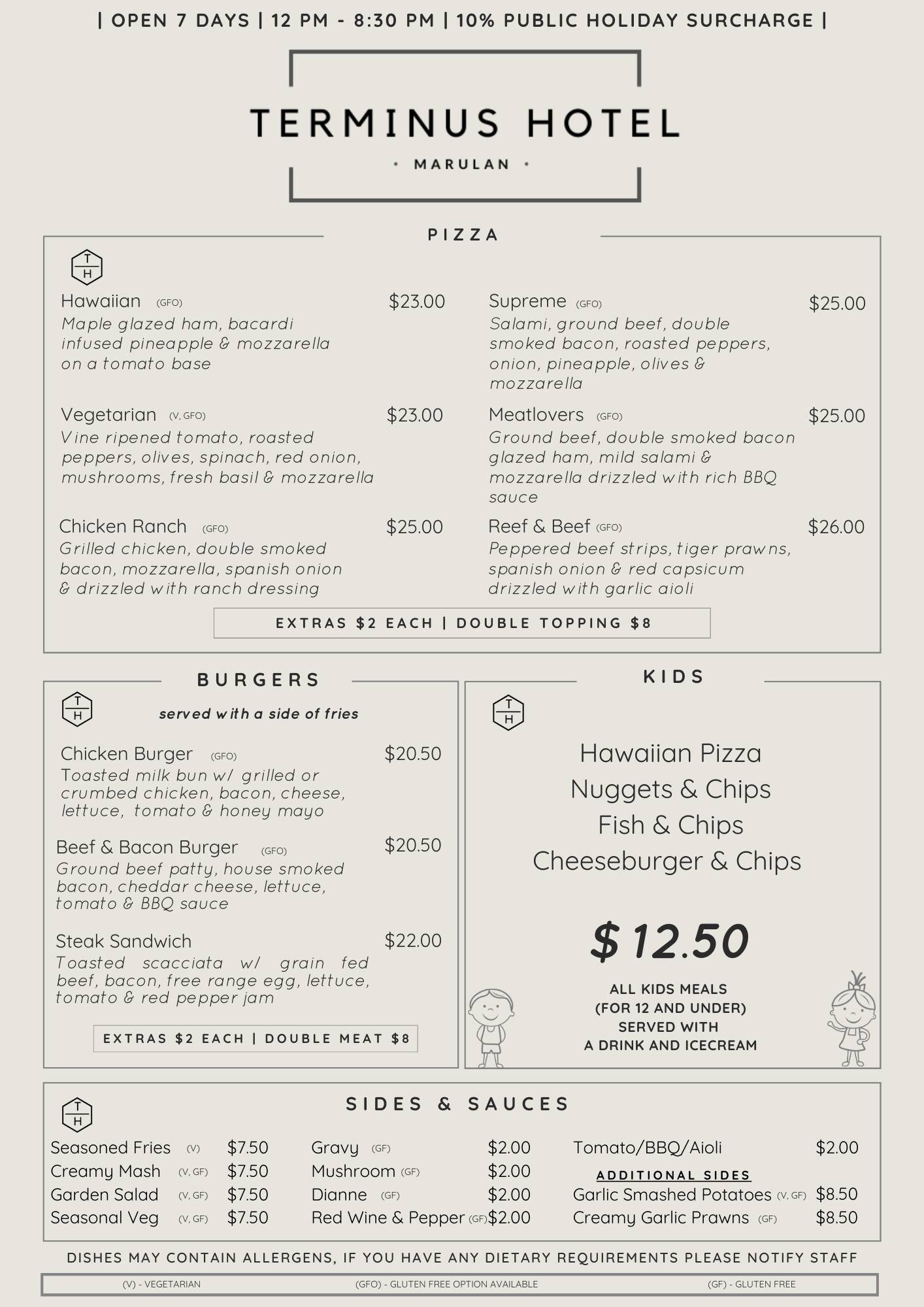 Menu at Terminus Hotel pub & bar, Marulan