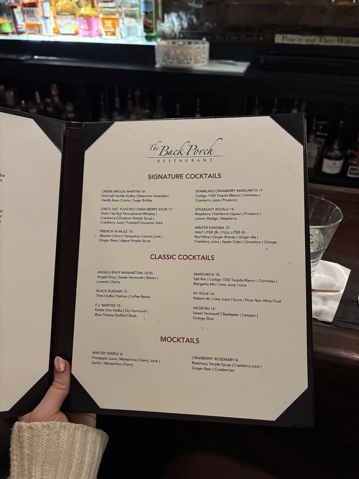 Menu at The Back Porch Restaurant, Belle Vernon