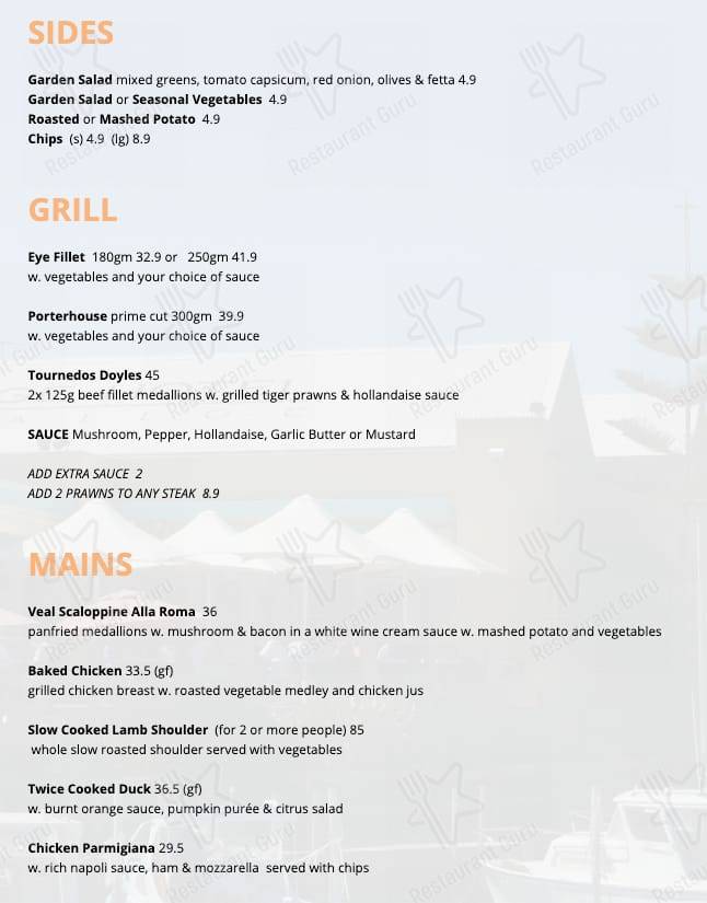 Menu at Doyles Deck & Bistro pub & bar, Aspendale, 1 Nepean Hwy