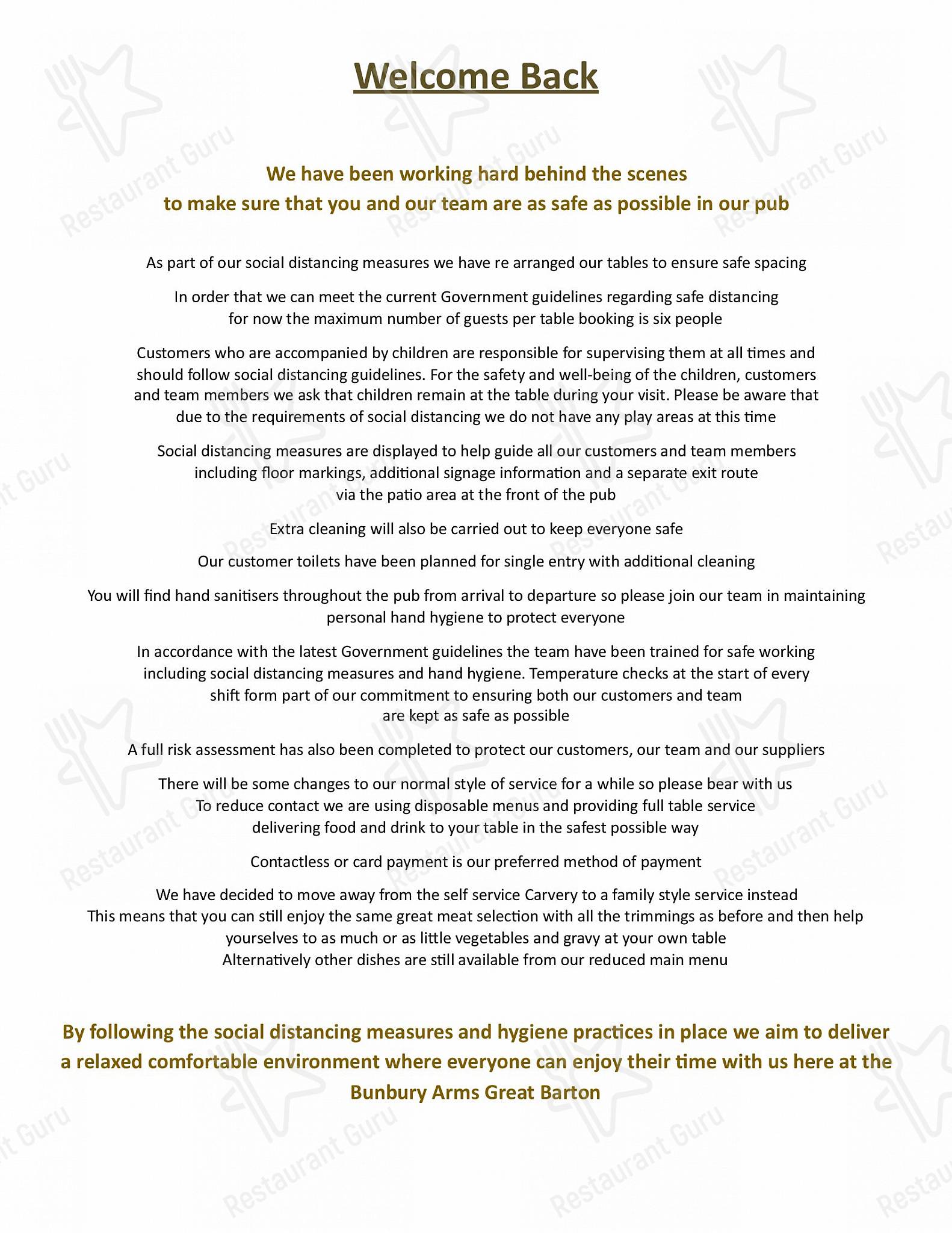Menu at The Bunbury Arms pub & bar, Bury Saint Edmunds