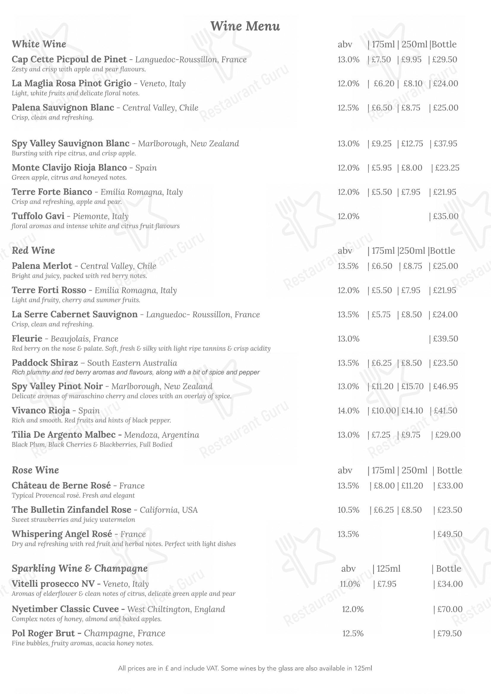 Menu at The Bush Inn pub & bar, New Alresford, Ovington
