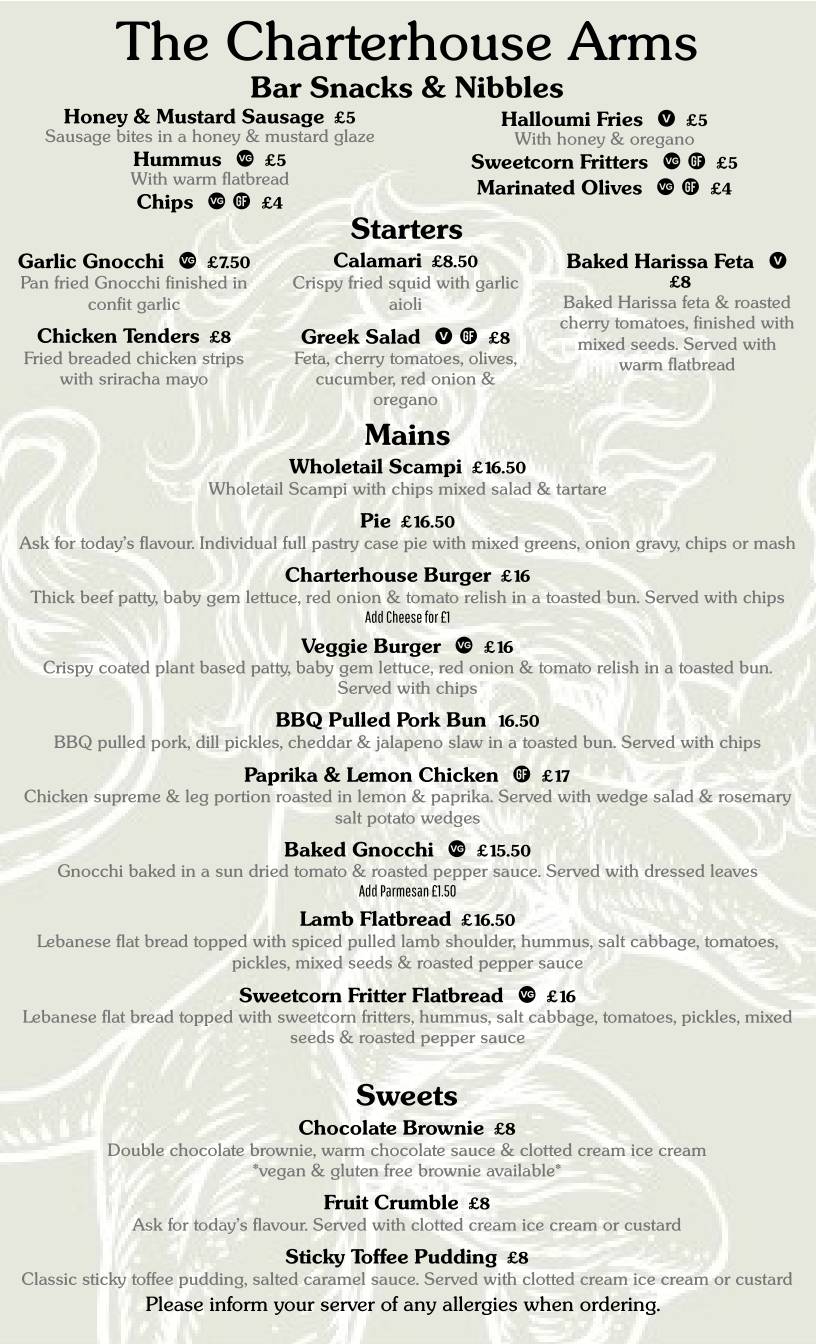 Menu at The Charterhouse Arms pub & bar, Godalming