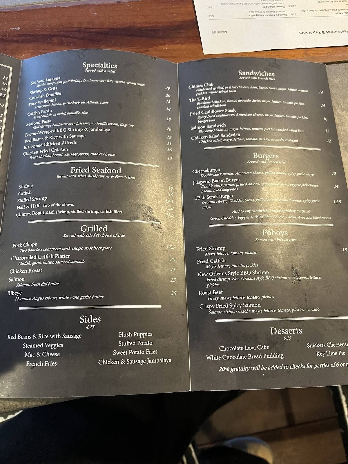Menu at The Chimes pub & bar, Baton Rouge