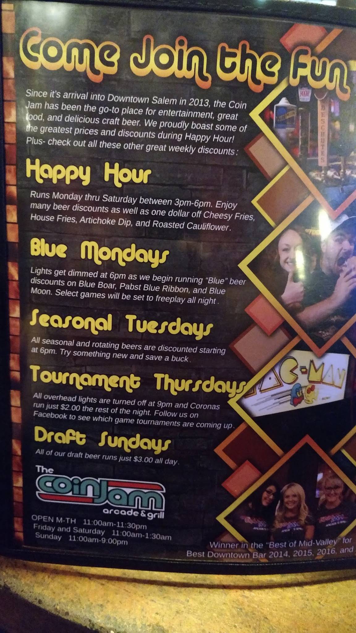 Menu at The Coin Jam pub & bar, Salem