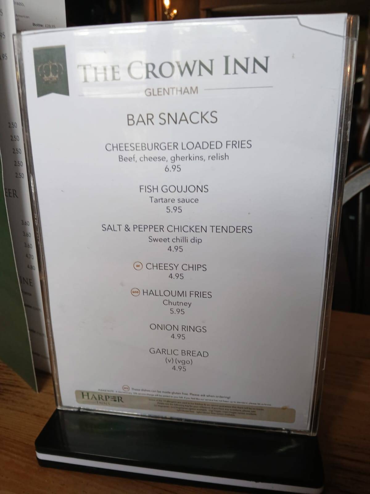 Menu at The Crown Inn pub & bar, Glentham