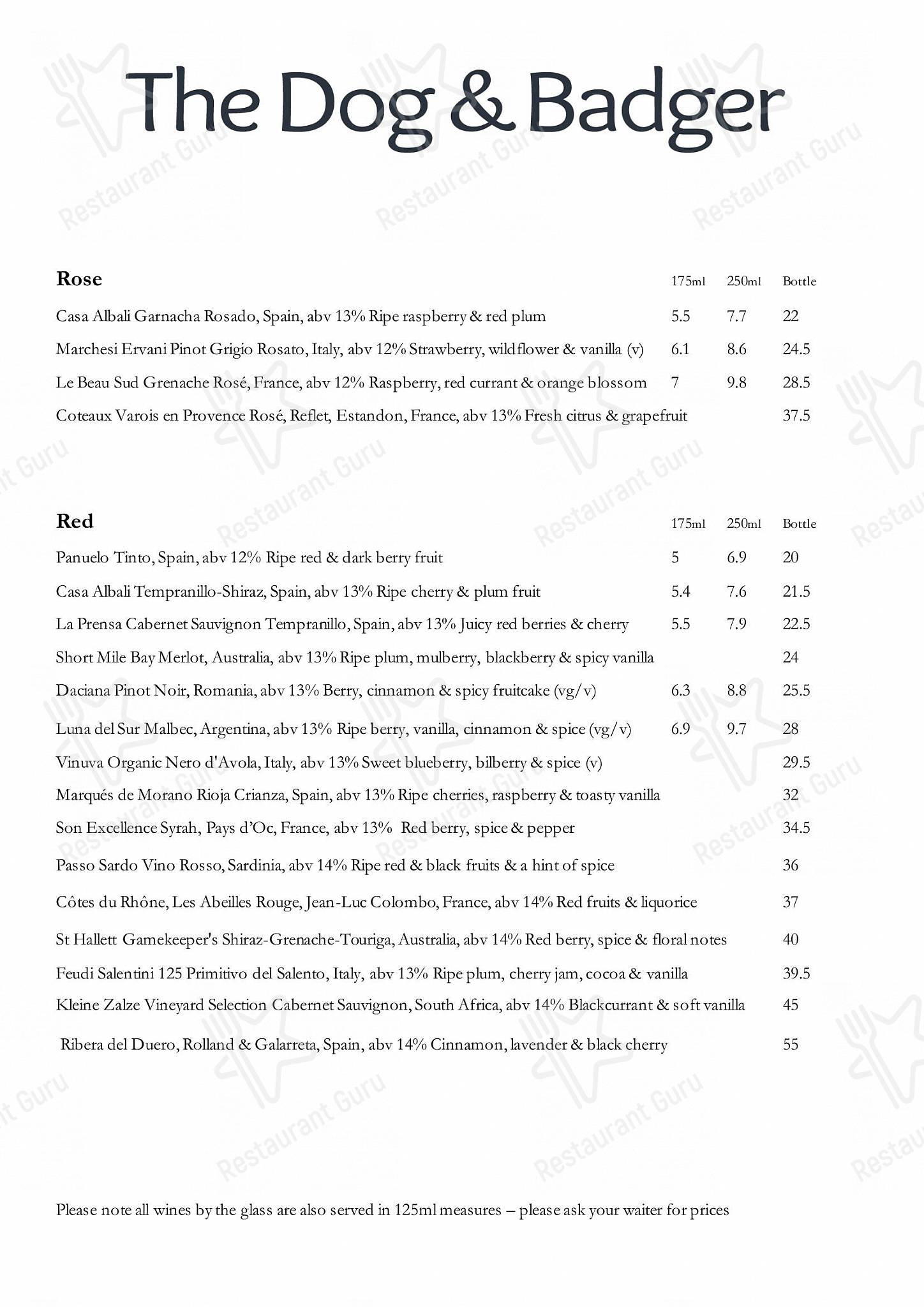 Menu at The Dog & Badger pub & bar, Medmenham, Henley Road