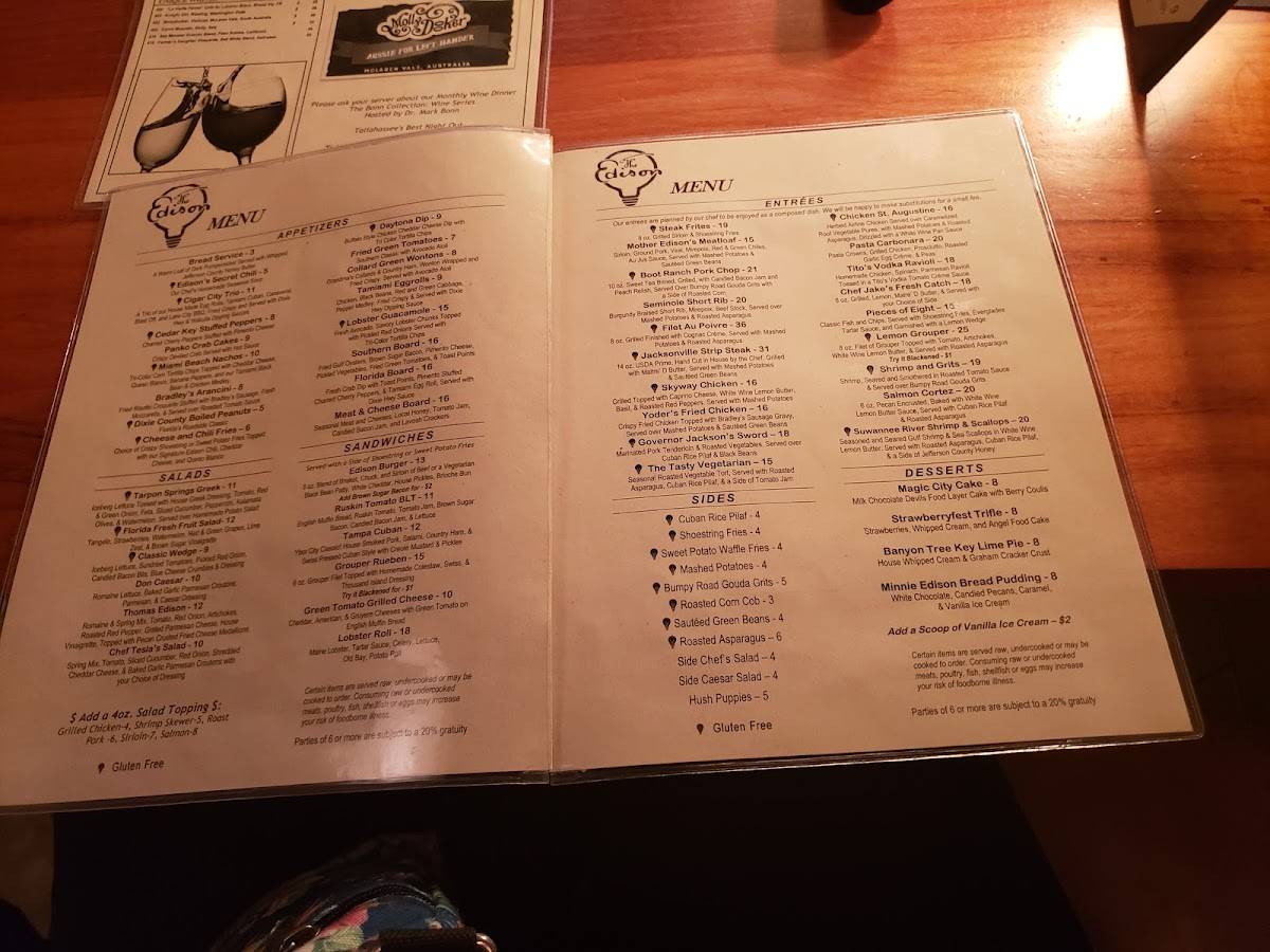 Menu at The Edison - Restaurant Tallahassee, Tallahassee