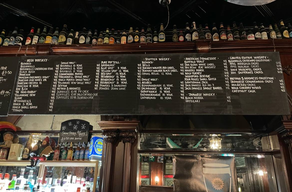 Menu at The Garrick pub & bar, Belfast, 29 Chichester St
