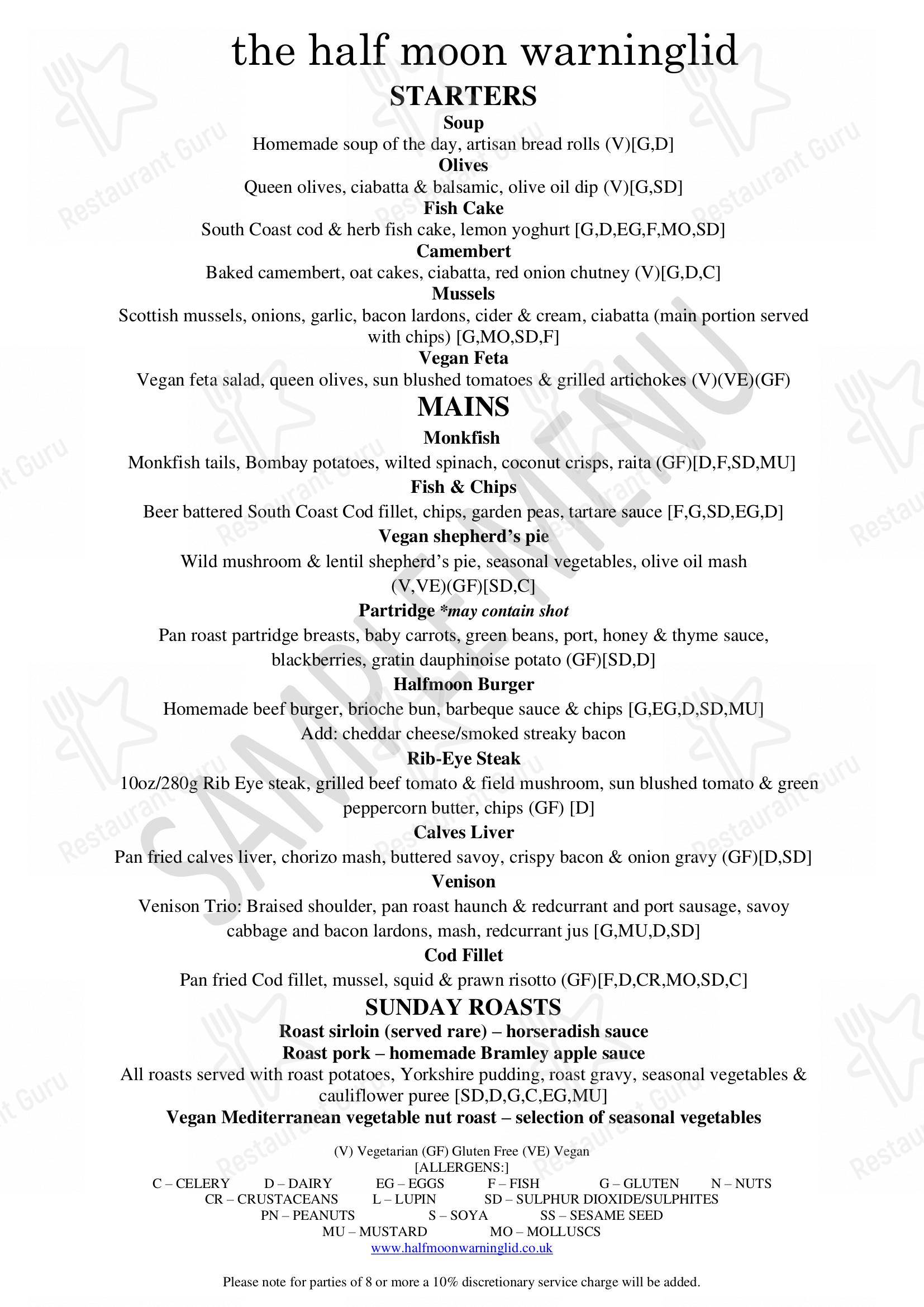 Menu at The Half Moon pub & bar, Warninglid, The St