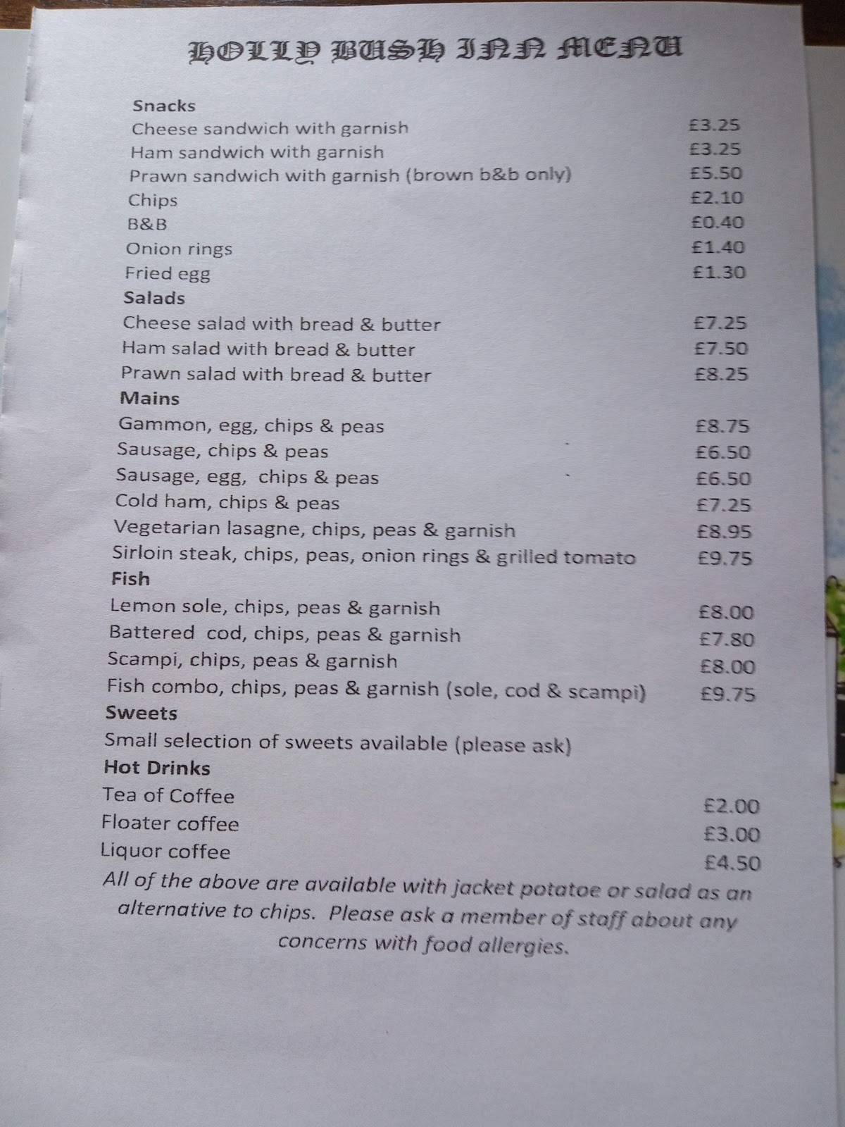 Menu at The Holly Bush Inn - Belbroughton pub & bar, Stourbridge