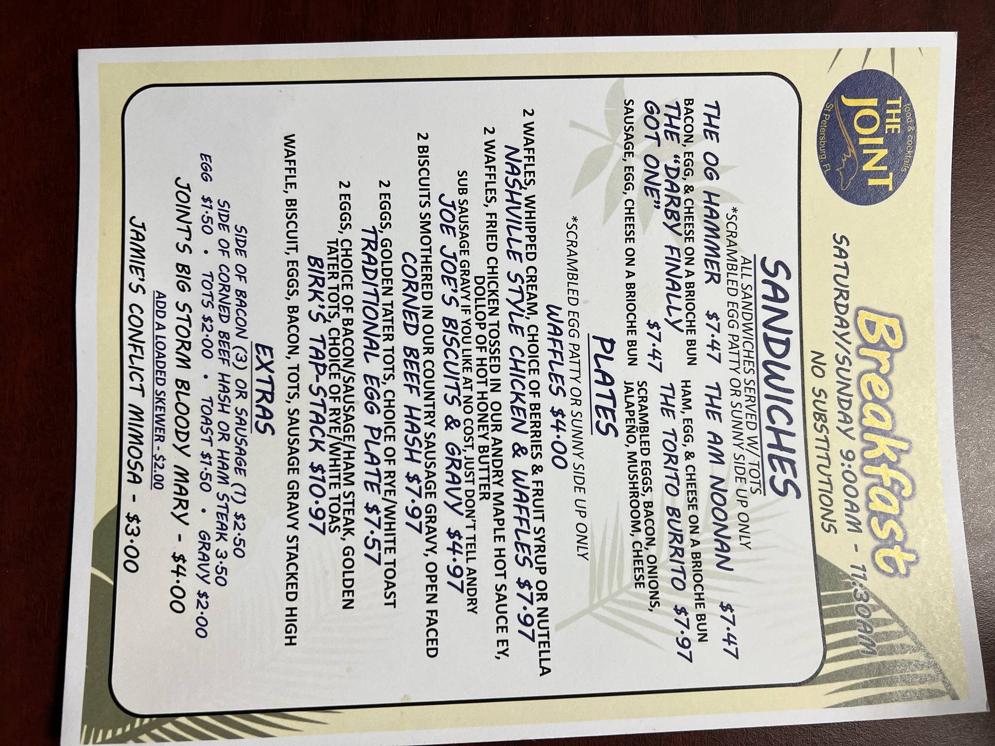 Menu at The Joint St. Pete pub & bar, Saint Petersburg
