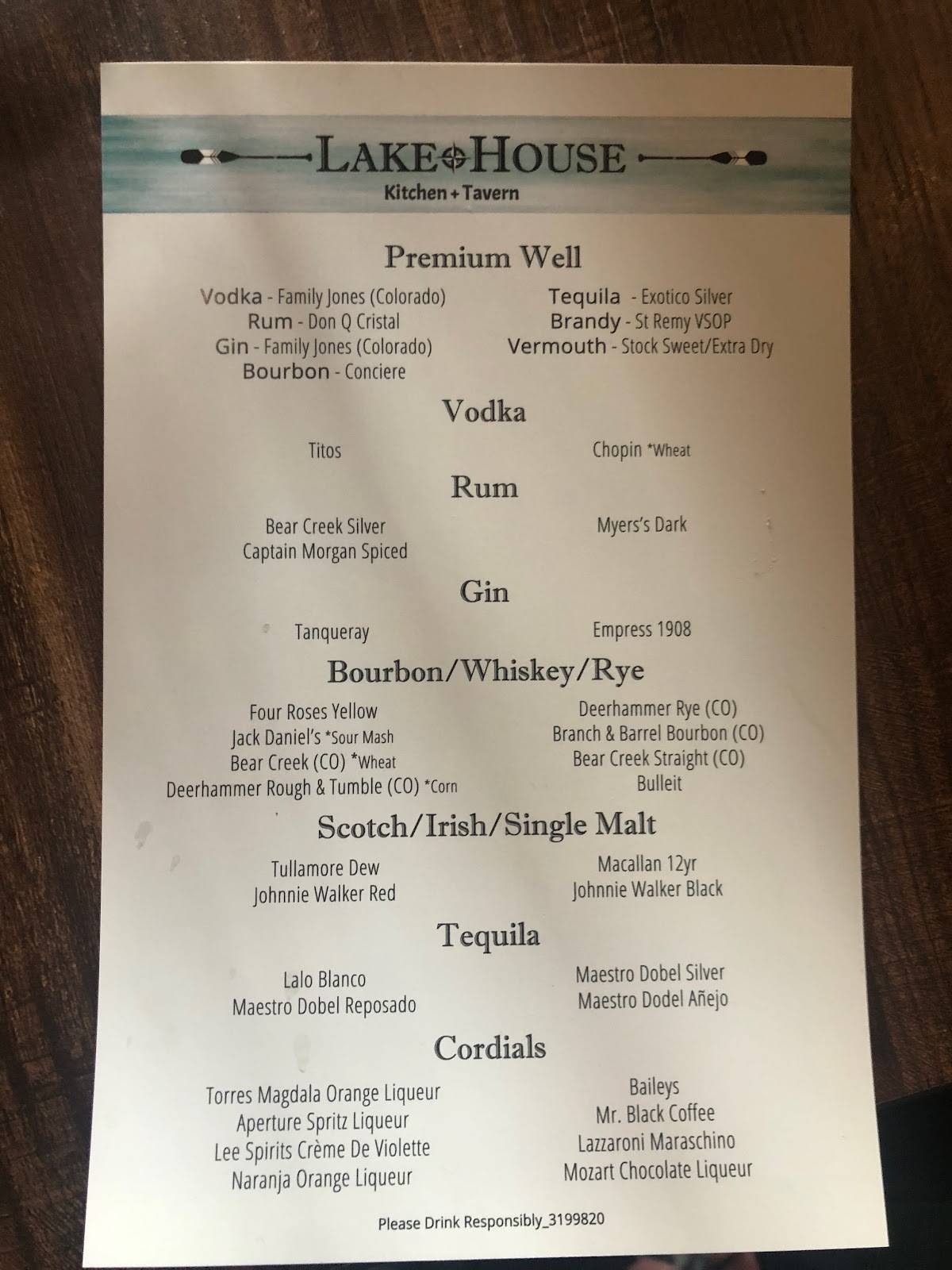 Menu at The Lake House Kitchen & Tavern pub & bar, Littleton
