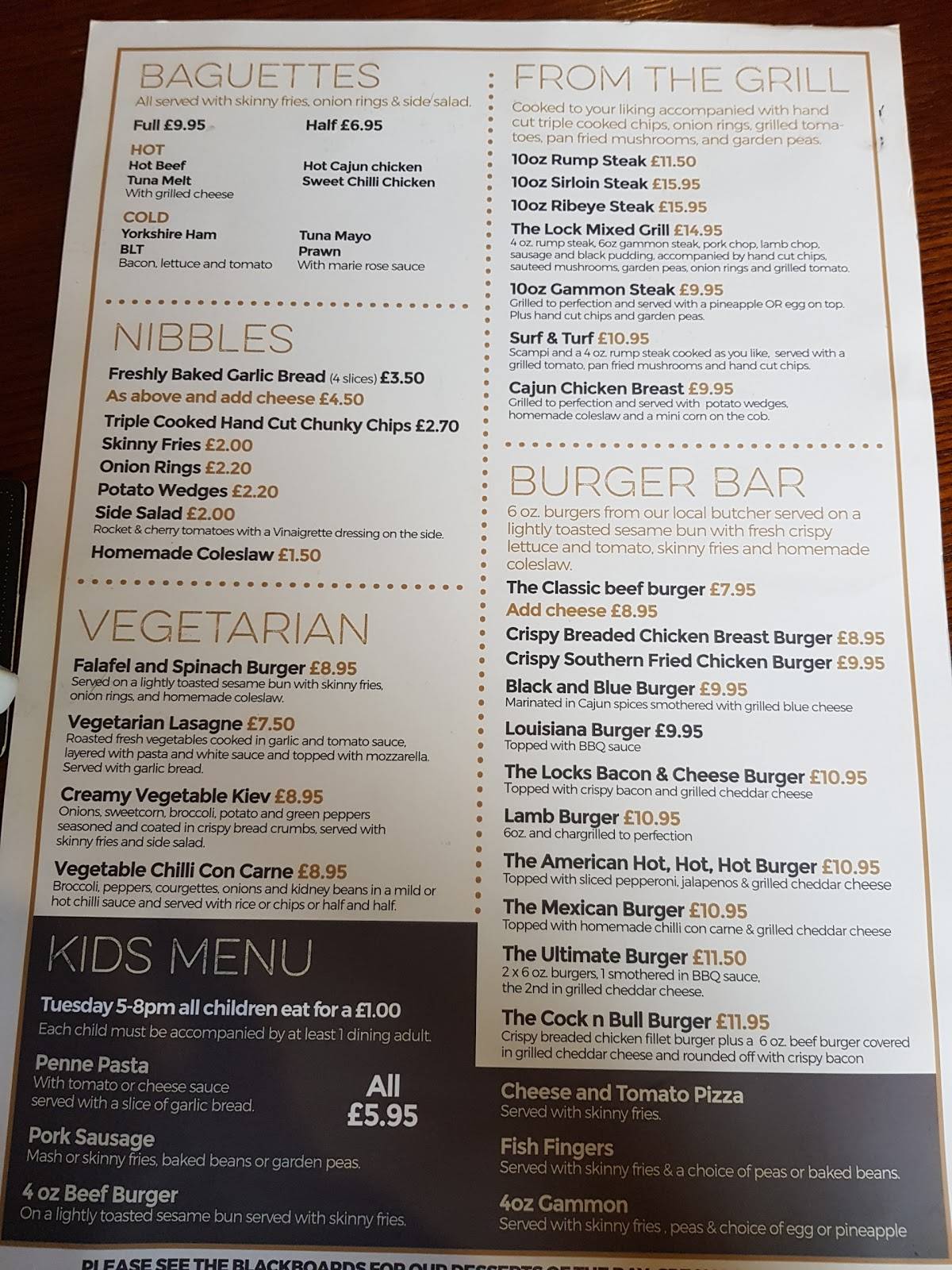 Menu at The Lock & Quay pub & bar, Chorley