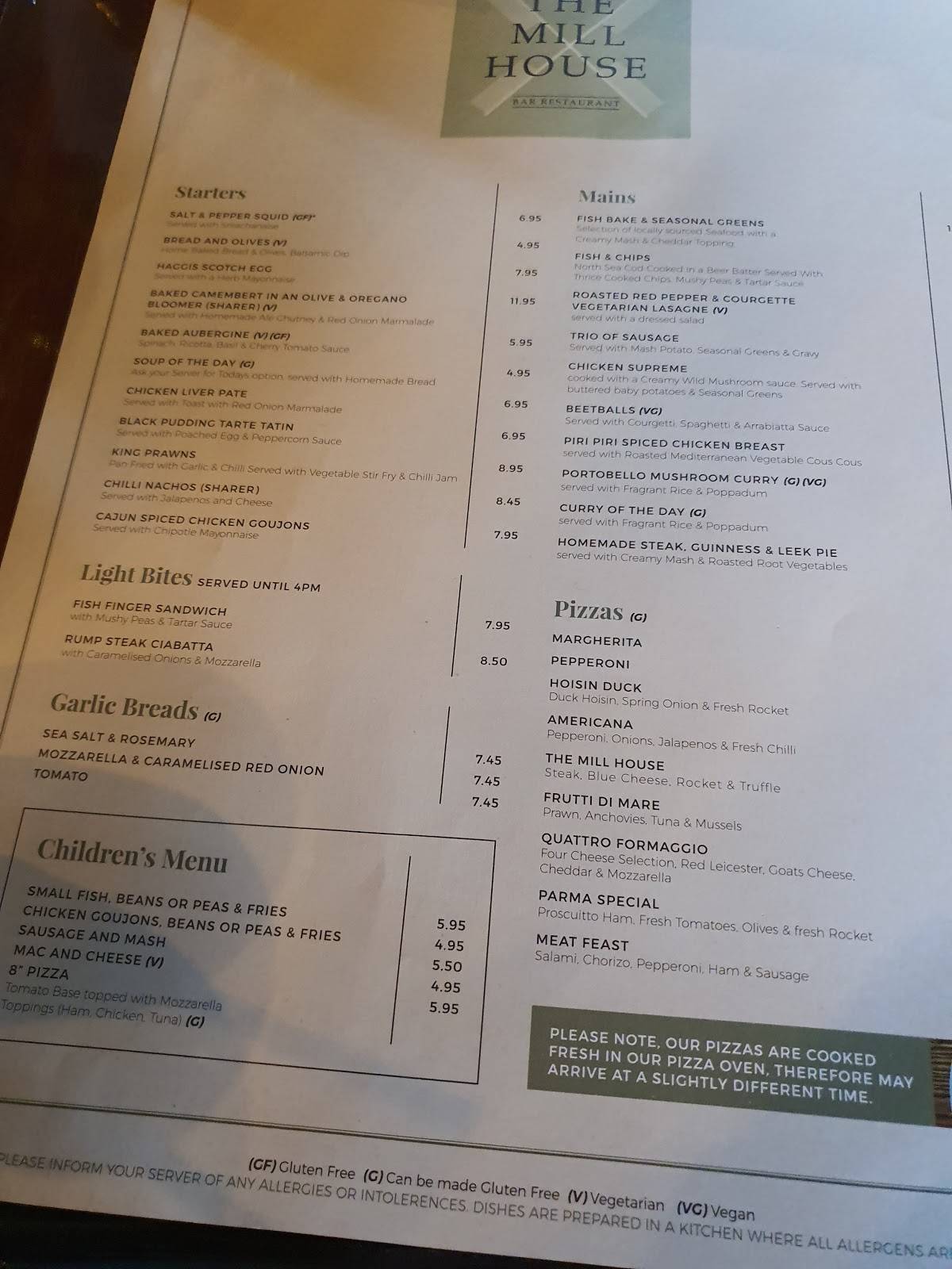 Menu at The Mill House pub & bar, Birtley