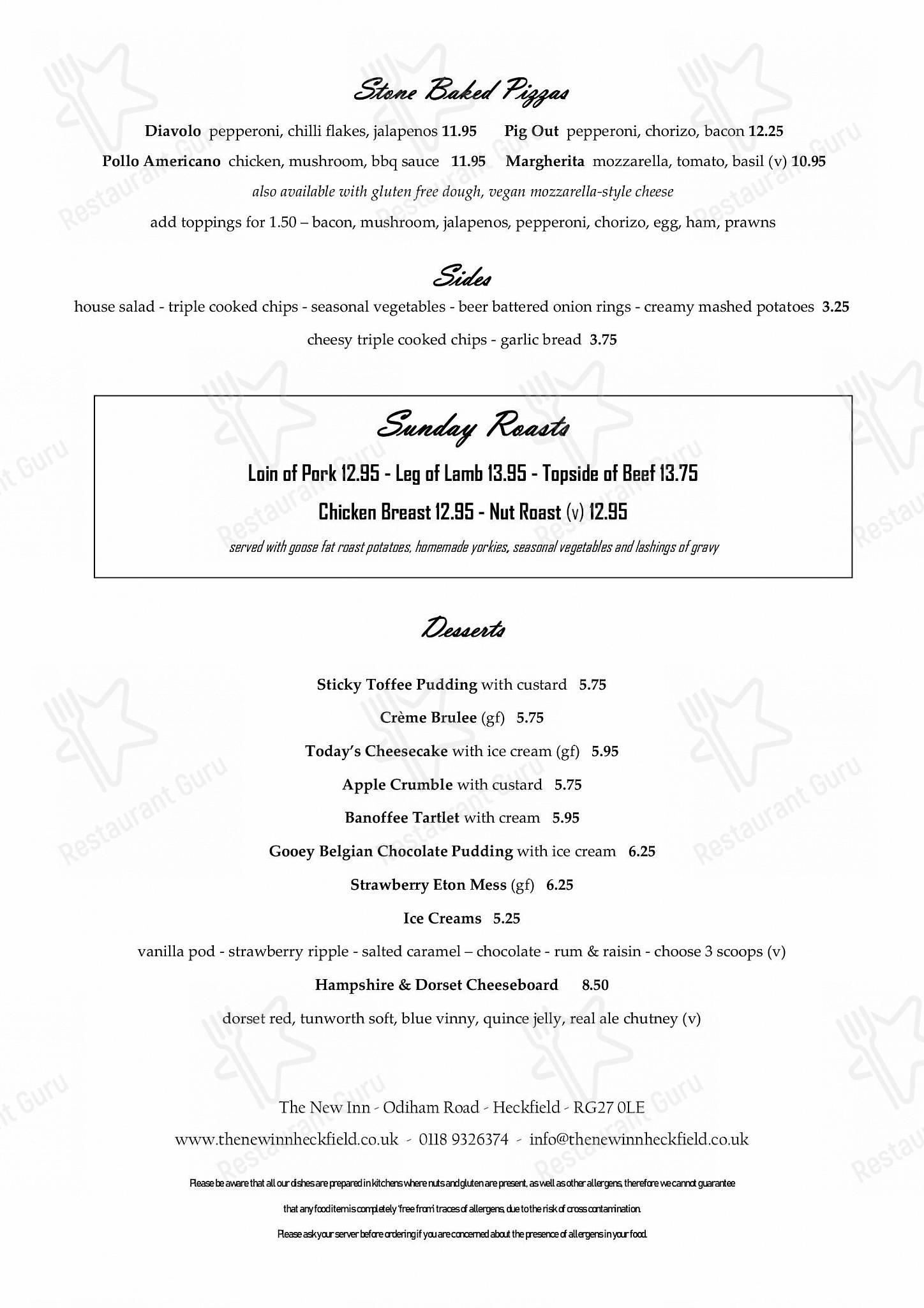 Menu at The New Inn at Heckfield pub & bar, Hook