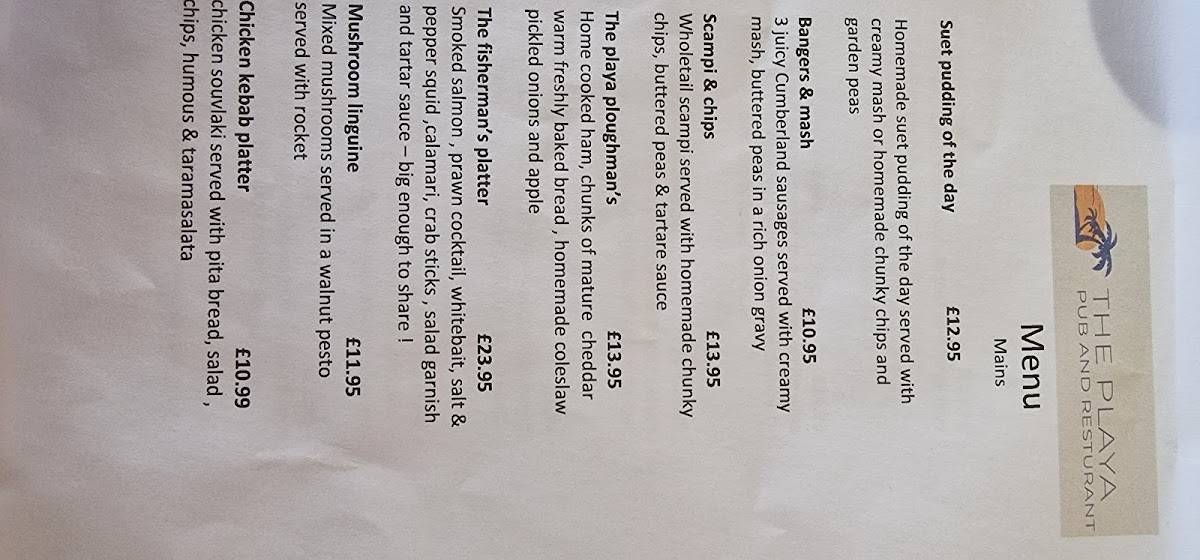 Menu at The Playa pub & bar, Minster on Sea, The Leas