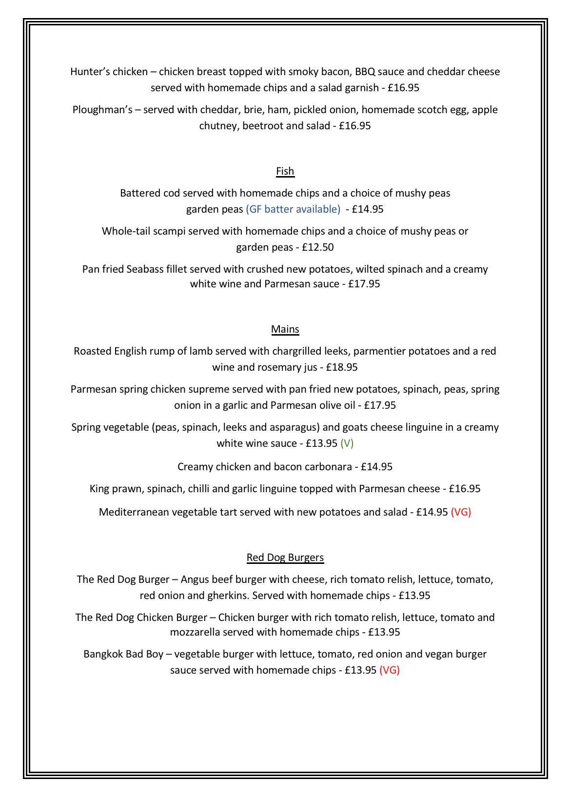 Menu at The Red Dog pub & bar, Rochester