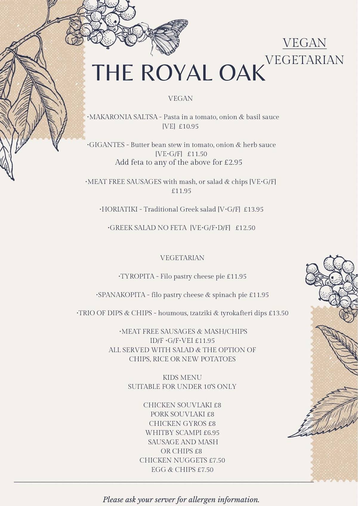 Menu at The Royal Oak Scopwick pub & bar, Metheringham