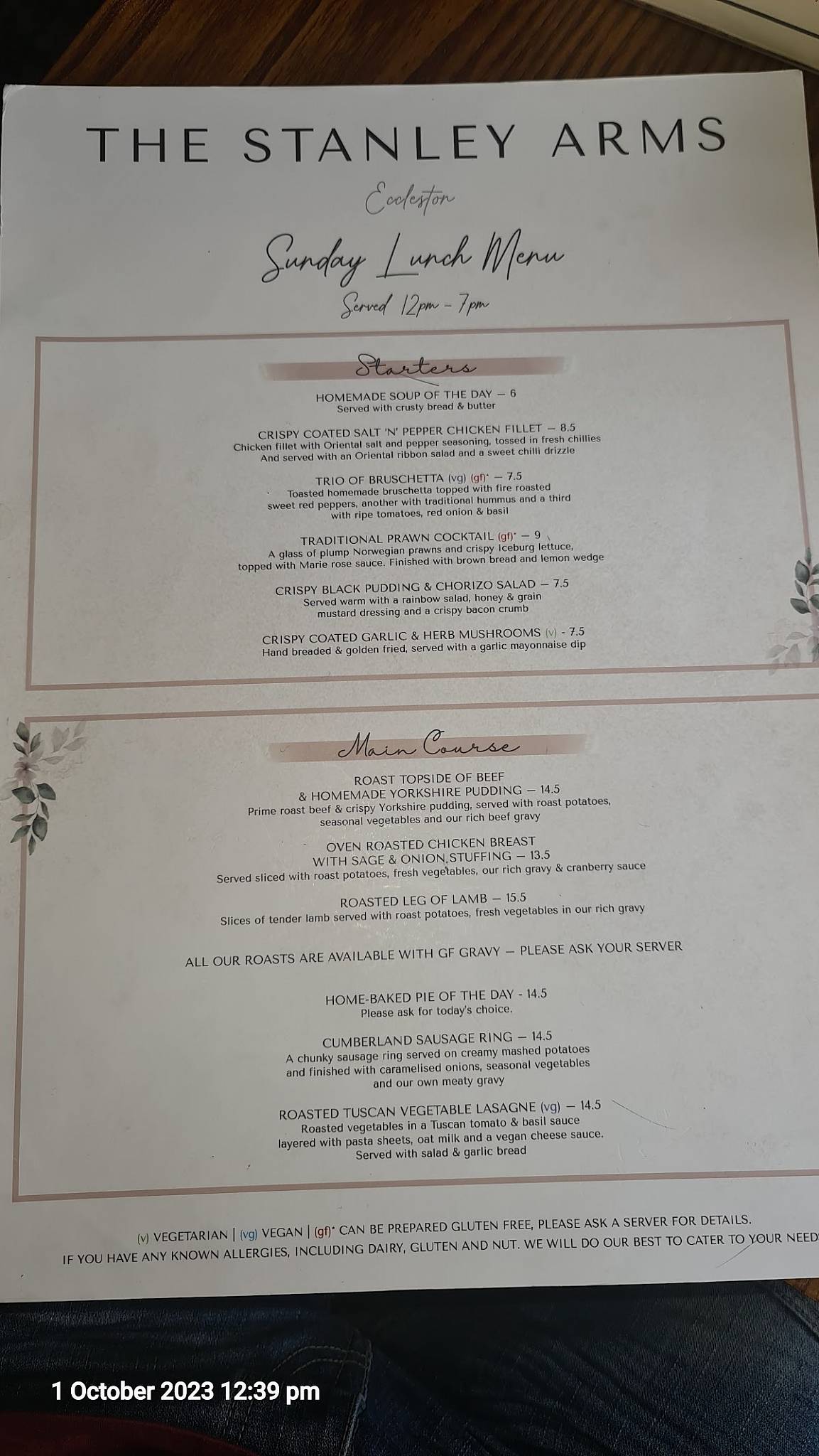 Menu at The Stanley Arms pub & bar, St Helens