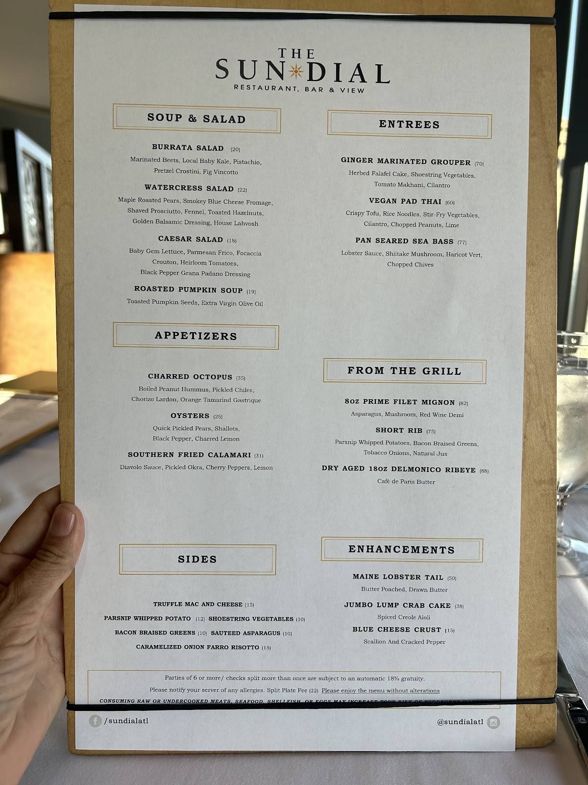Menu at The Sun Dial Restaurant, Bar & View, Atlanta