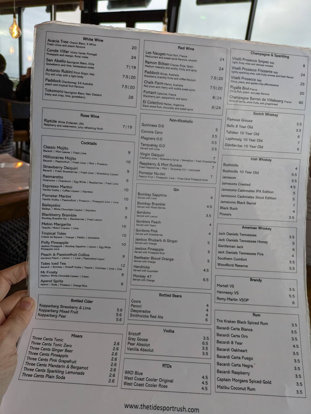 Menu at The Tides Restaurant, Portrush