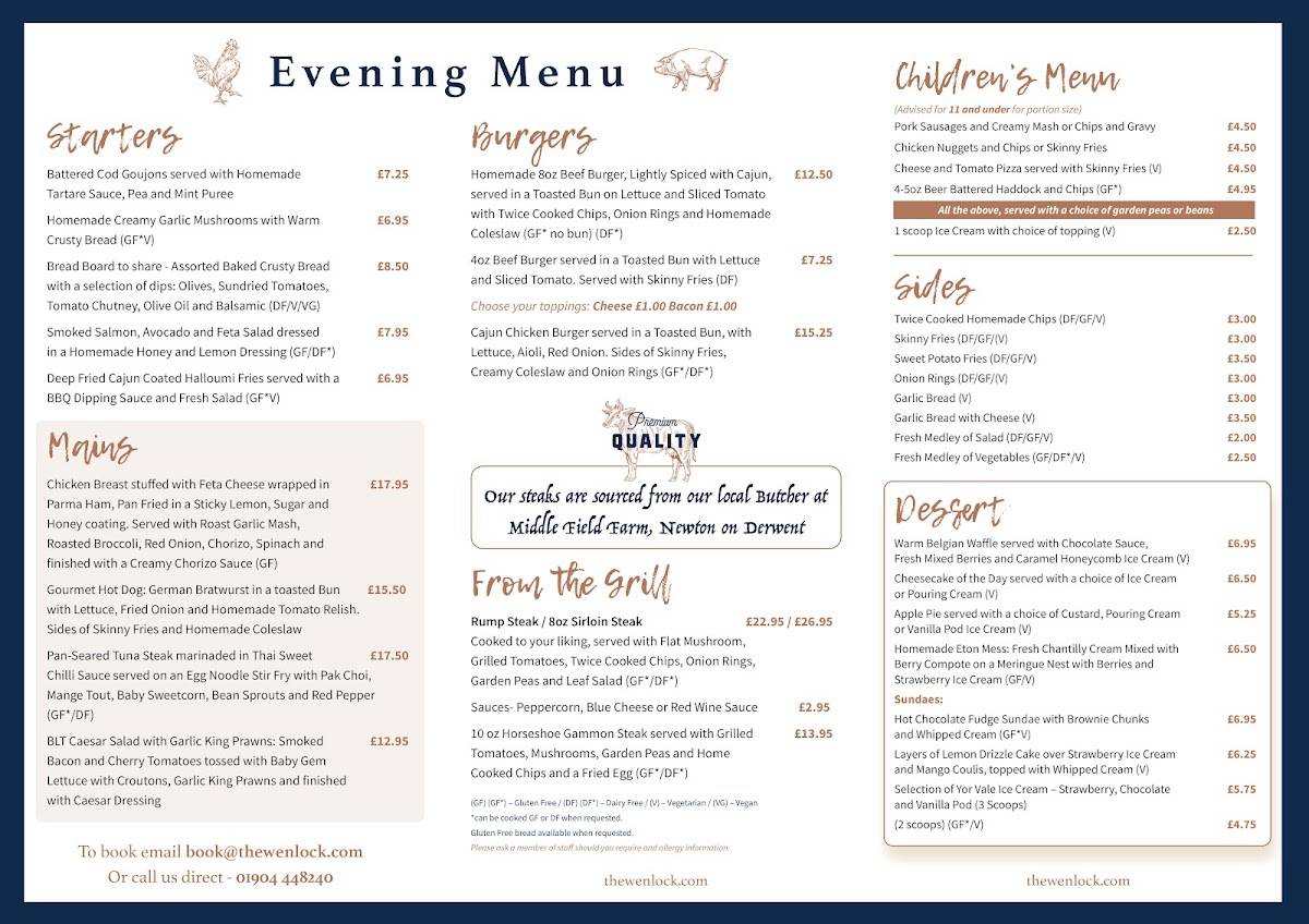 Menu at The Wenlock Arms pub & bar, Wheldrake