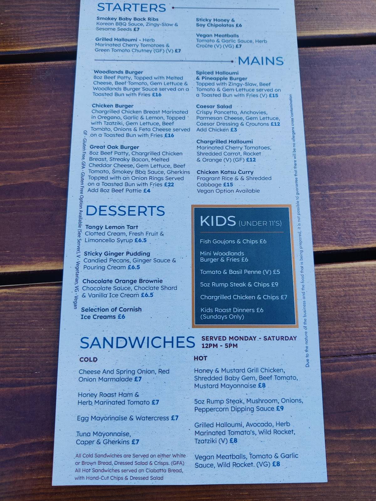 Menu at The Woodlands Bar & Grill, Widnes