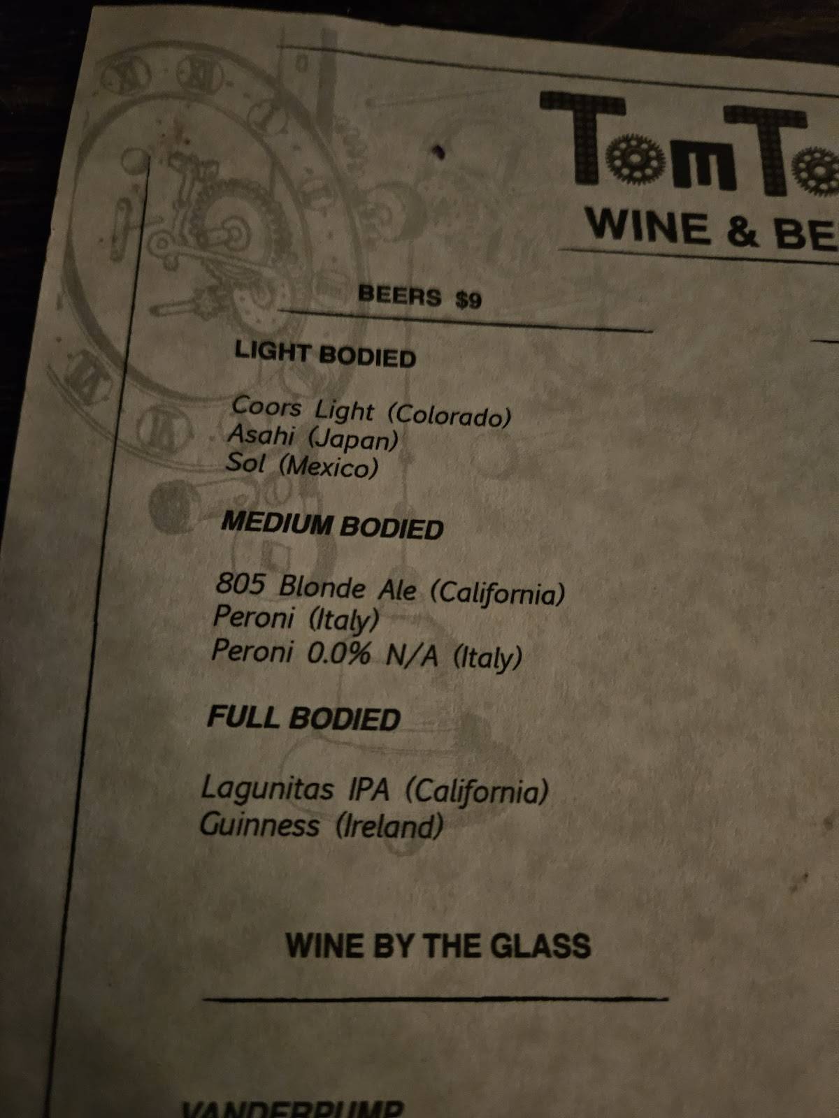 Menu at TomTom Restaurant & Bar, West Hollywood