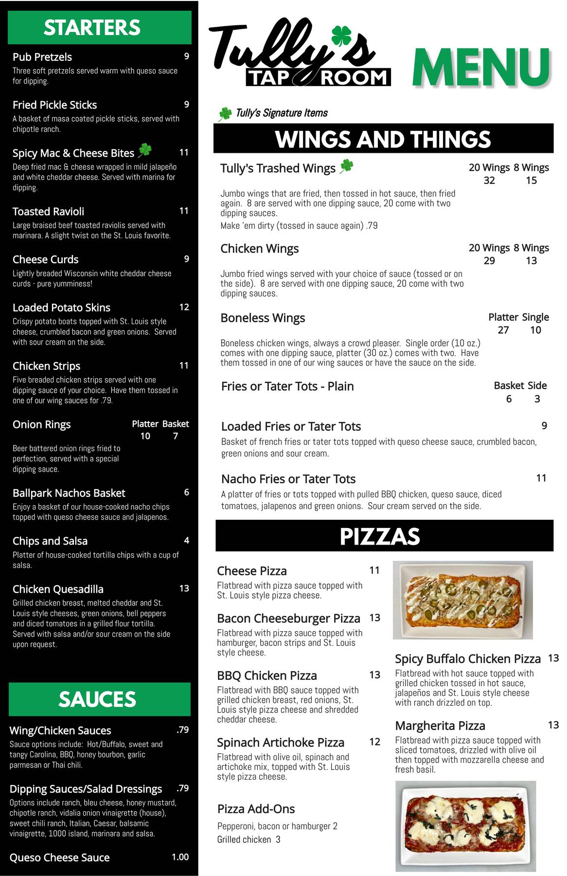 Menu at Tully's Taproom pub & bar, O'Fallon