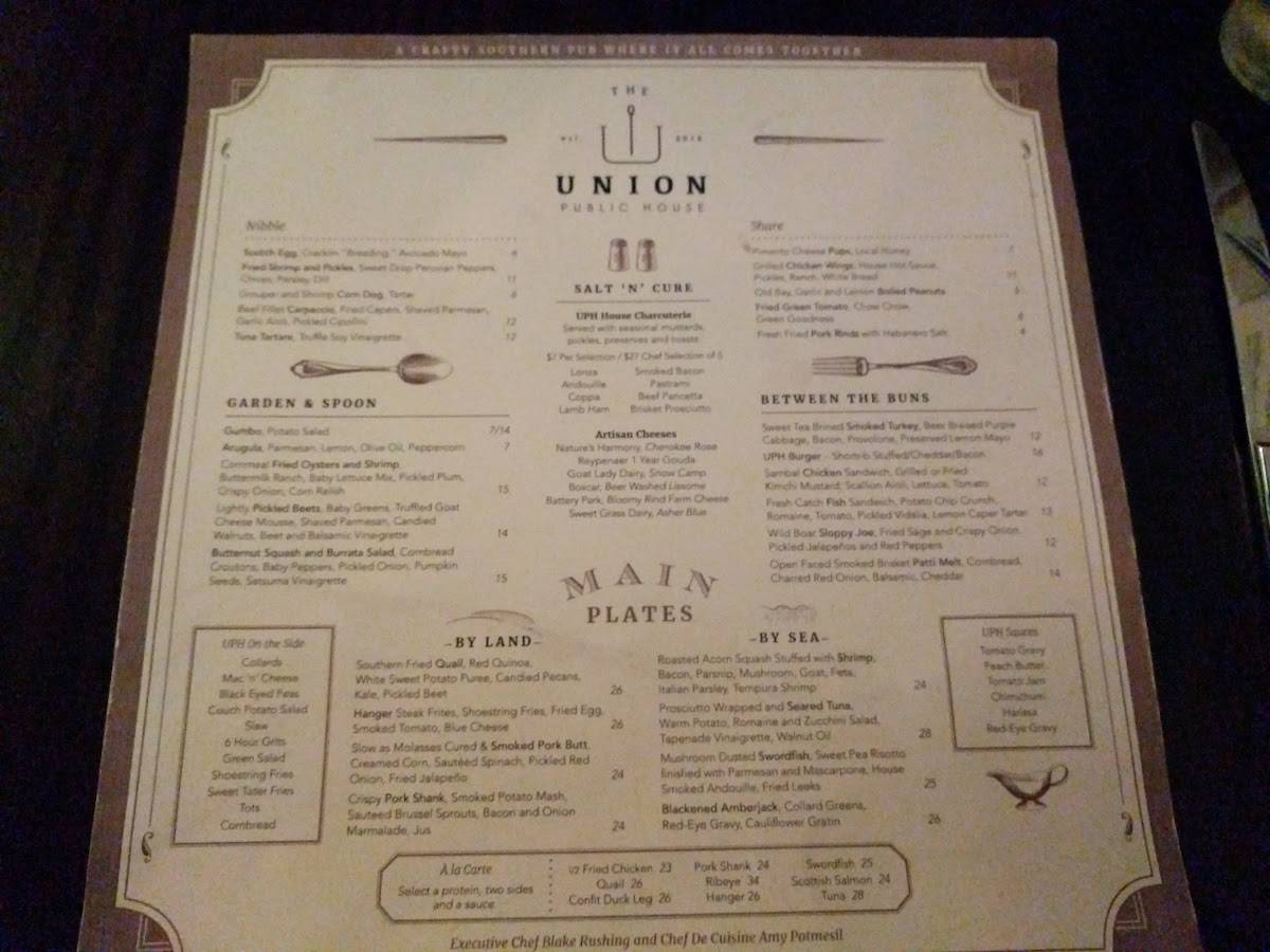Menu at Union Public House, Pensacola, 36 E Garden St