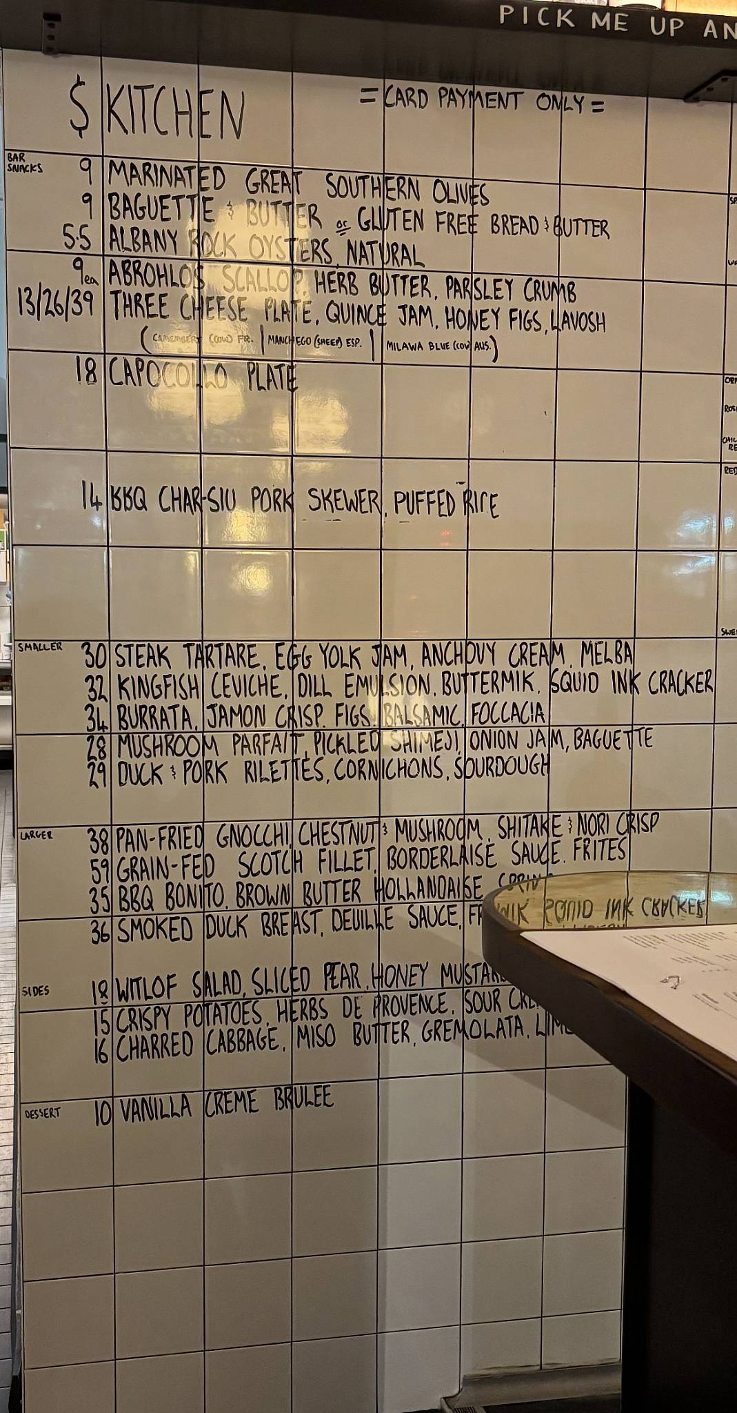 Menu at Vincent Wine pub & bar, Perth
