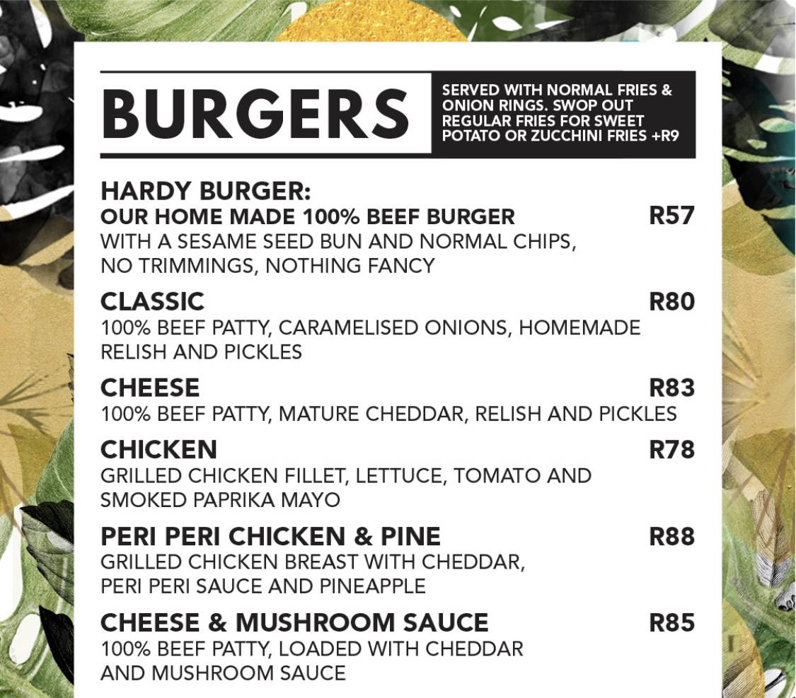 Menu at White Tiger Bar+Cafe, Port Elizabeth