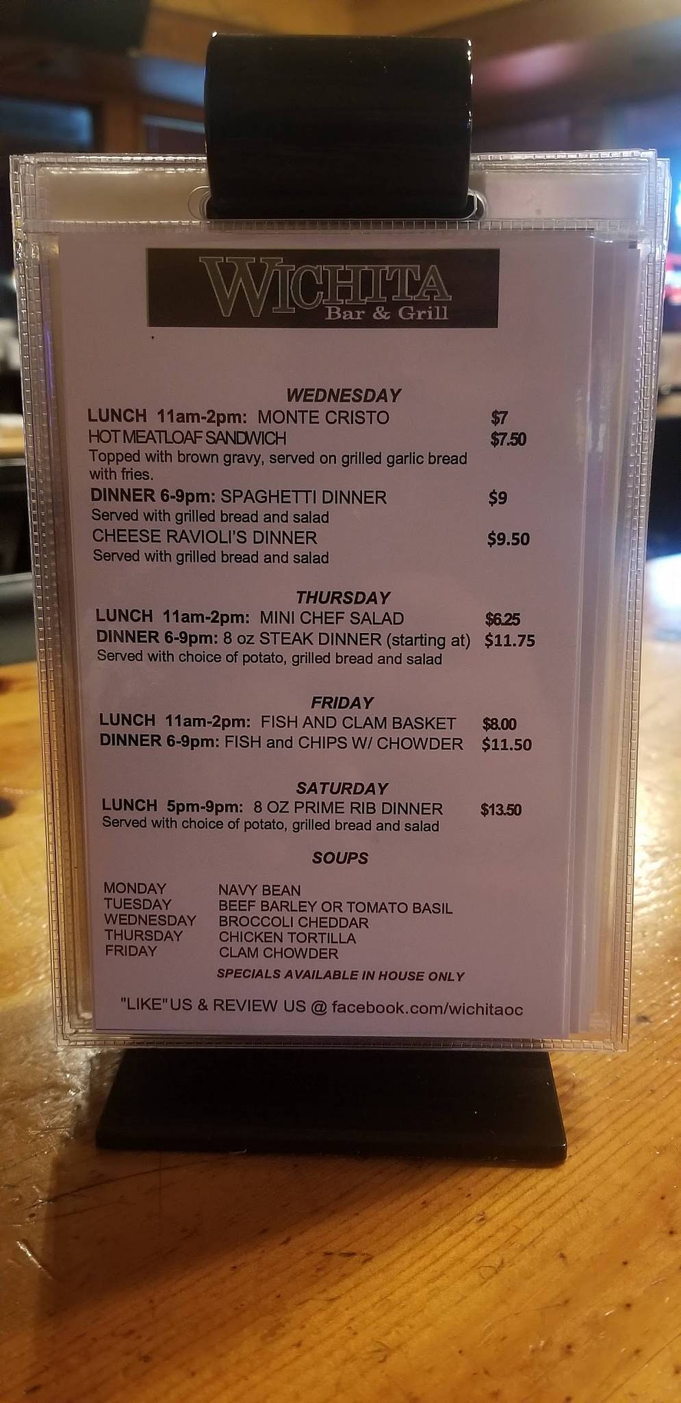 Menu at Wichita Bar & Grill, Oregon City