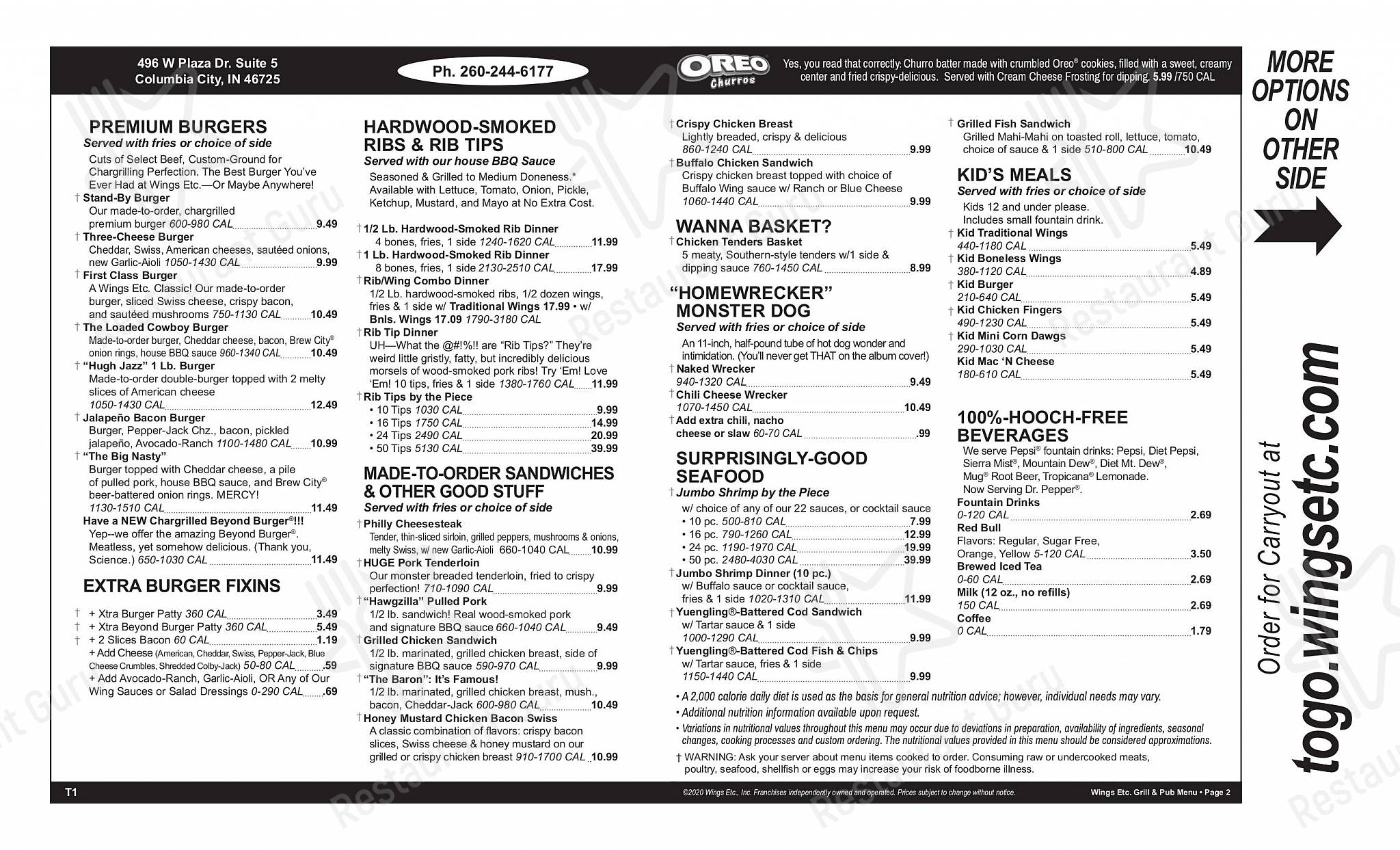 Menu at Wings Etc. pub & bar, Columbia City
