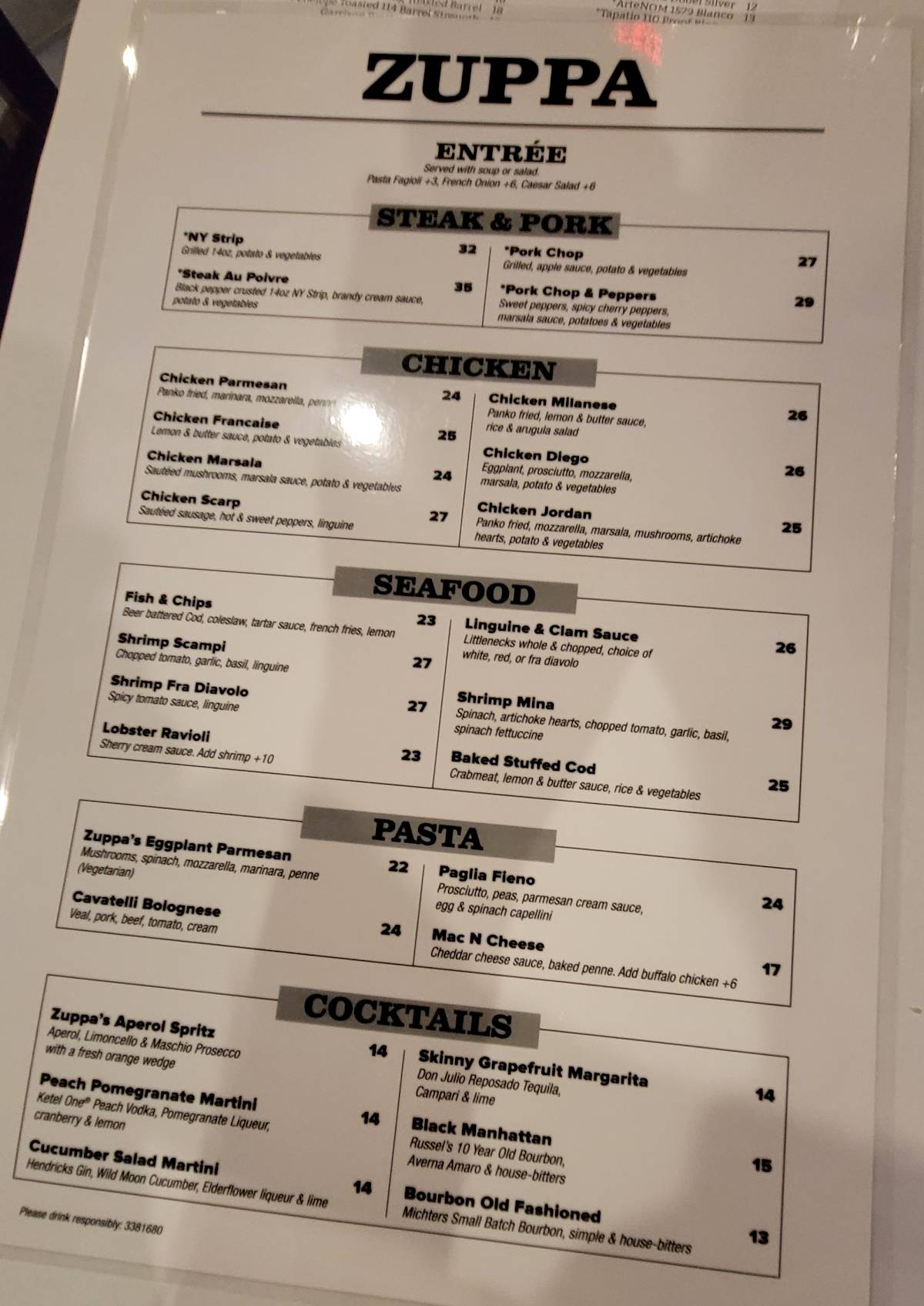 Menu at Zuppa - Unique Italian Pub, Wolcott