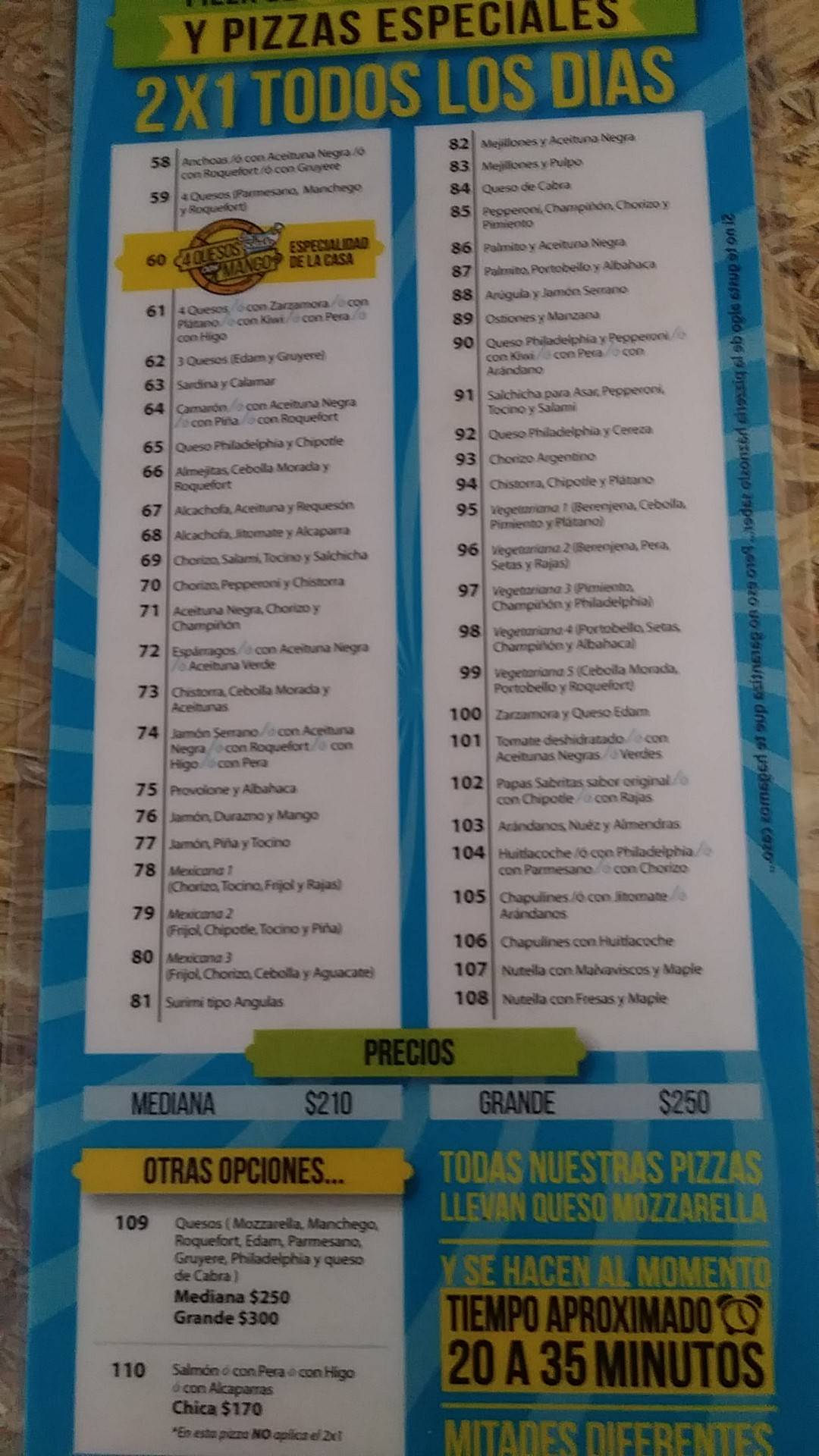 Carta de pizzería Che Boludo, Heroica Puebla de Zaragoza, Calz Zavaleta 706