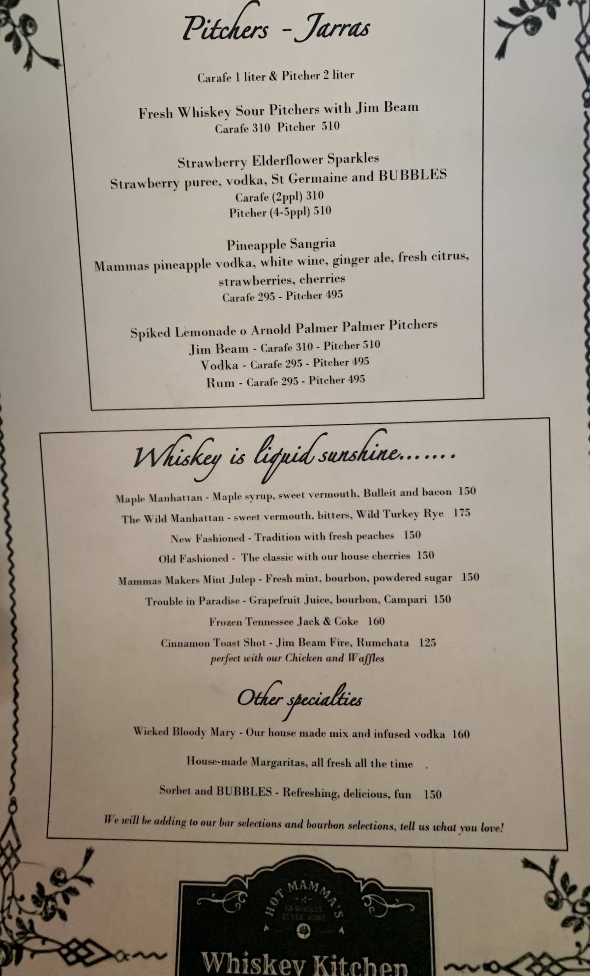 Menu at Whiskey Kitchen PV restaurant, Puerto Vallarta