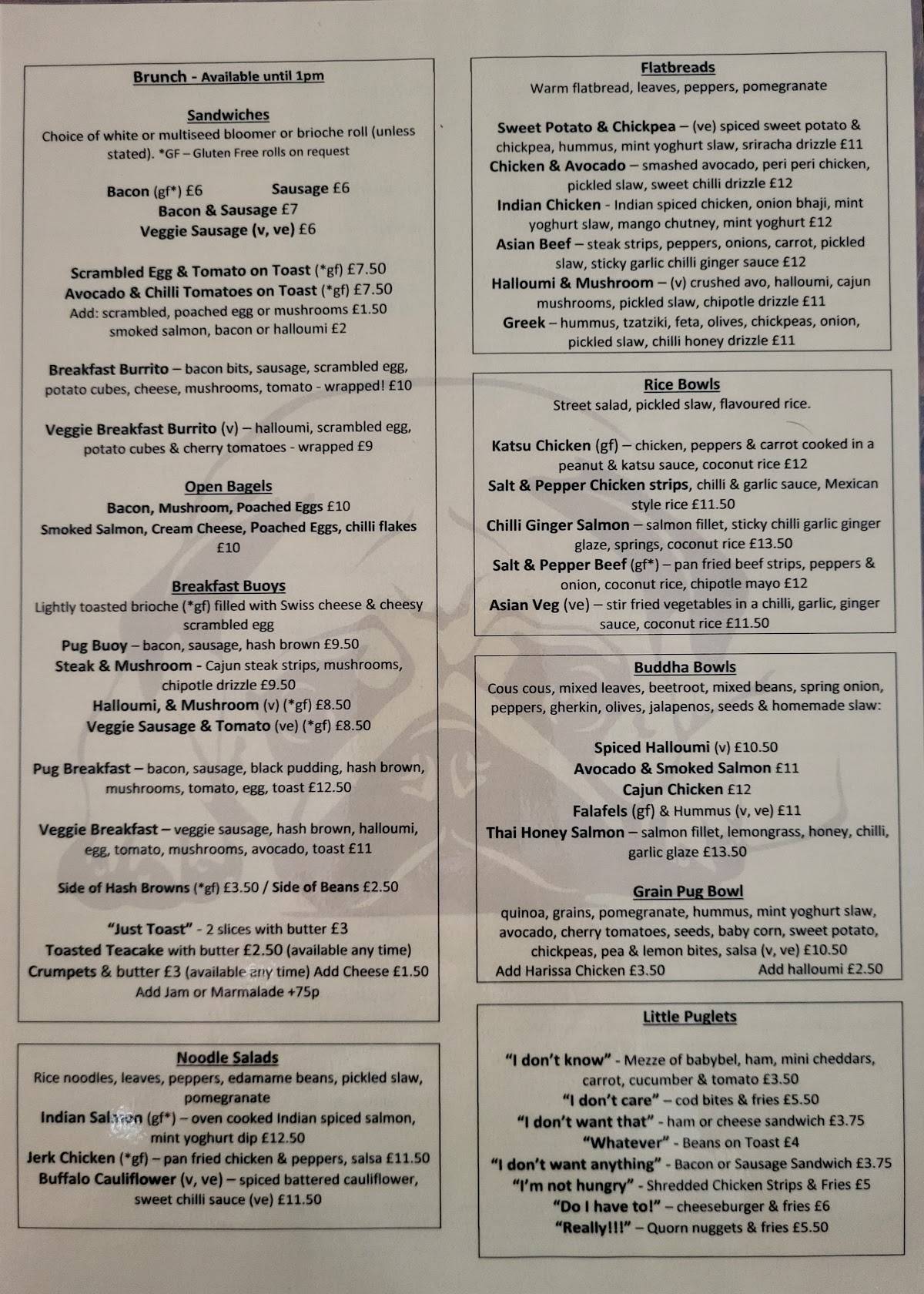 Menu at Pug and Pudding cafe, Chapel-en-le-Frith