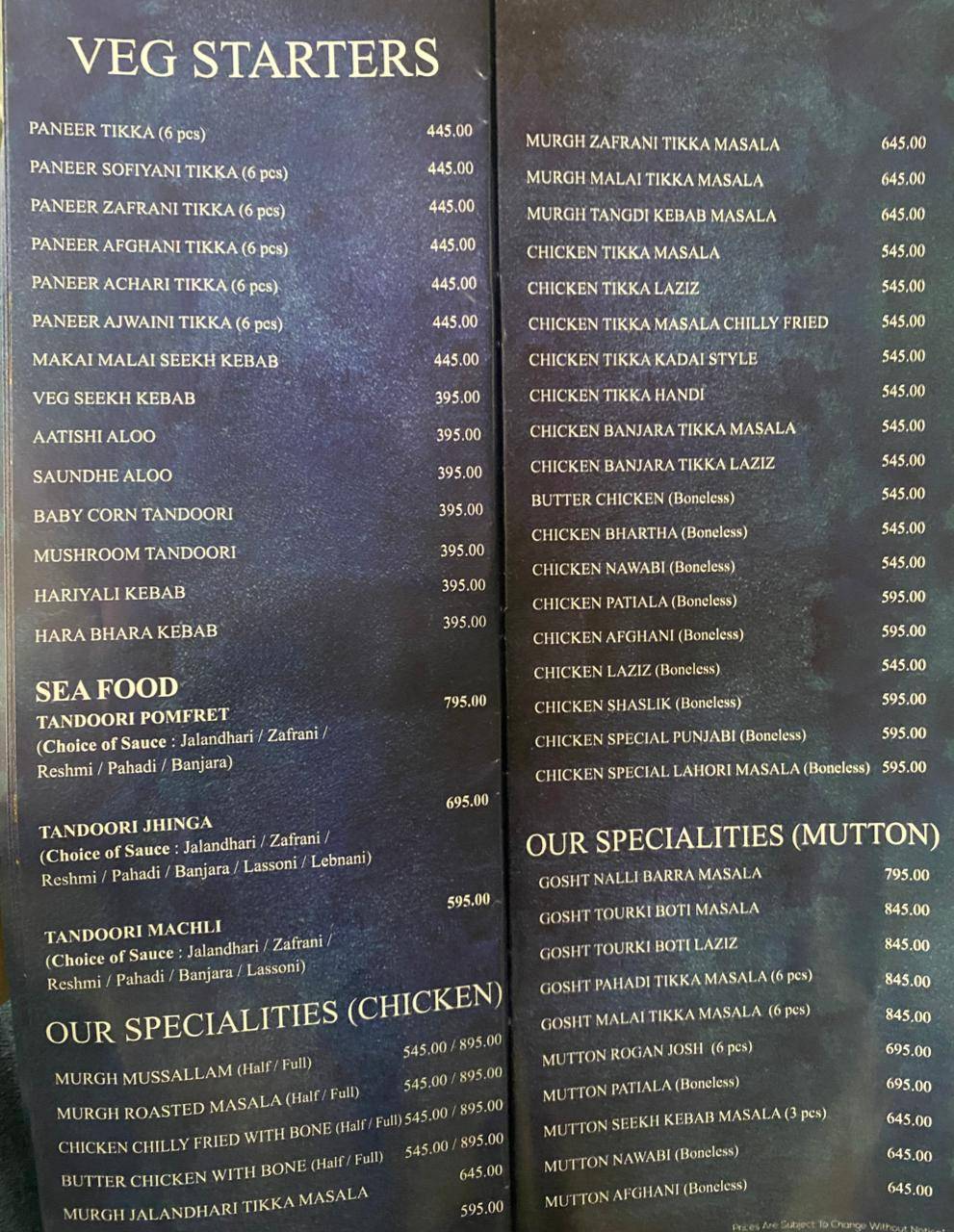 Menu at Persian Darbar Pune, Pune
