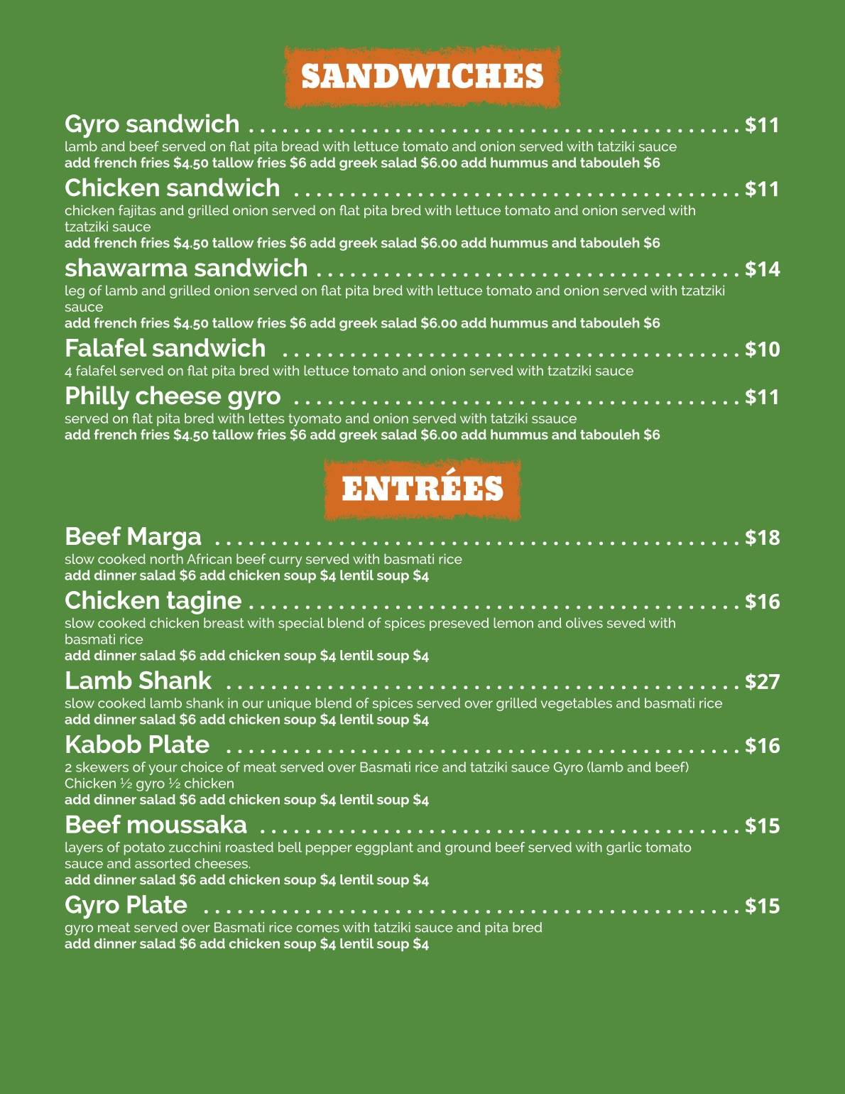 Menu at Pyramid cafe, Los Alamos