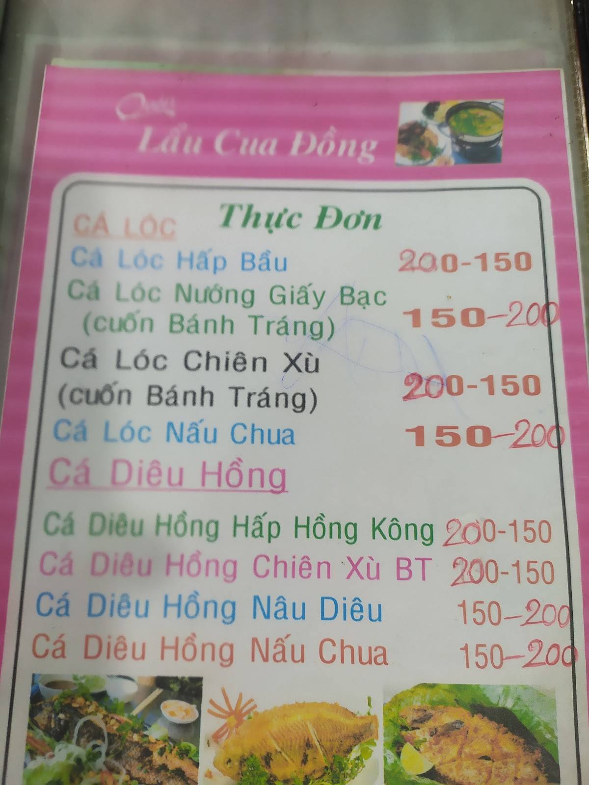Menu at Quán Lẩu Cua Đồng Xuân Trình restaurant, Ho Chi Minh City