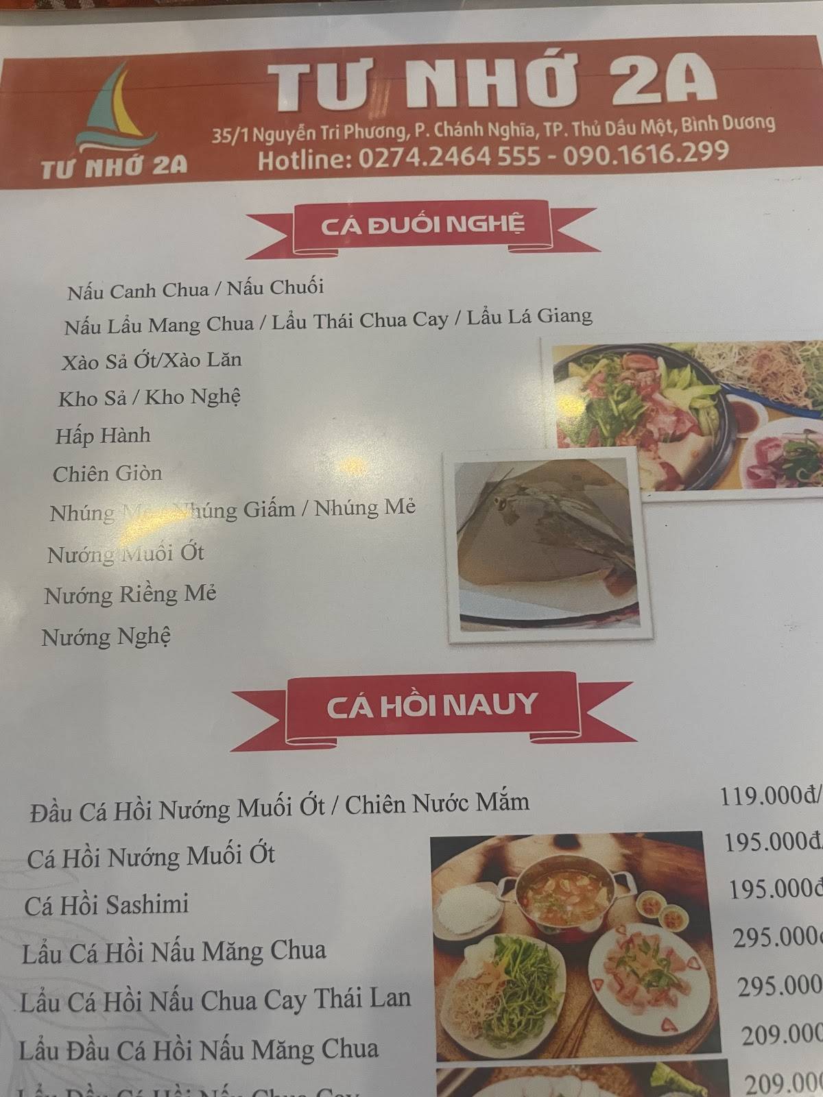 Menu at Quán Tư Nhớ 2A restaurant, Thu Dau Mot