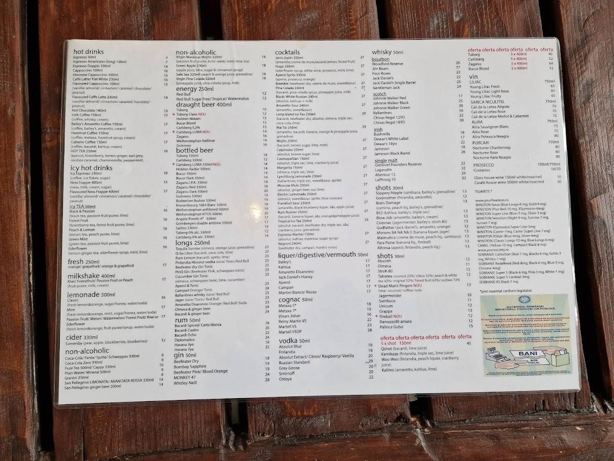 Menu at Quantic Pub, Bucharest