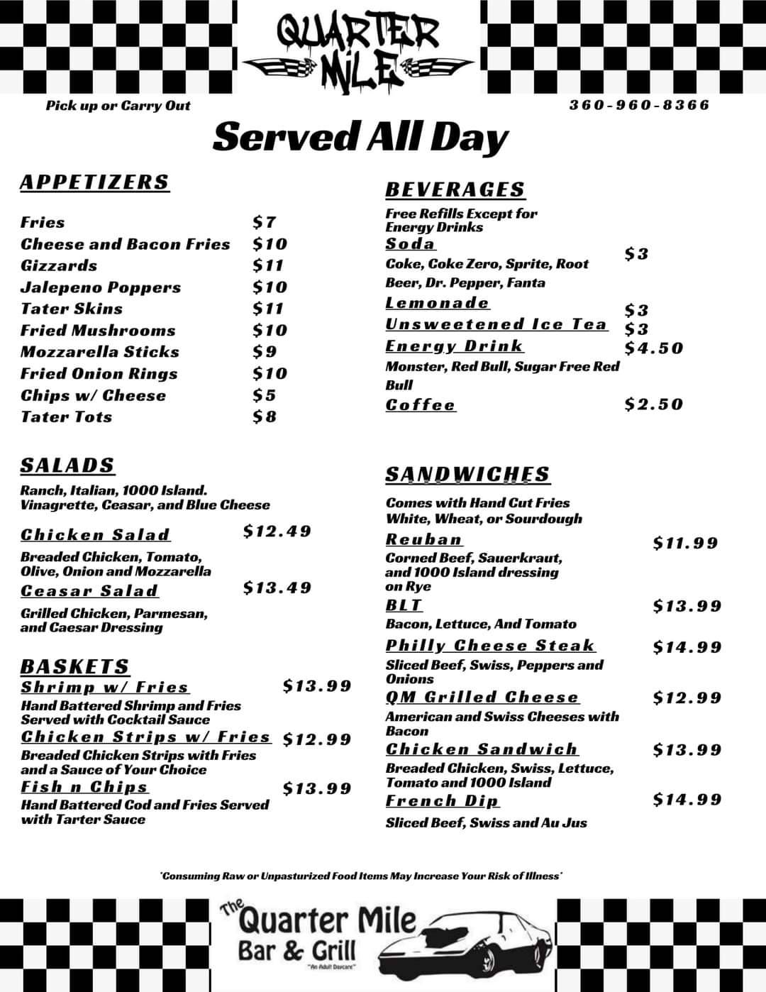 Menu at Quarter Mile pub & bar, Yelm