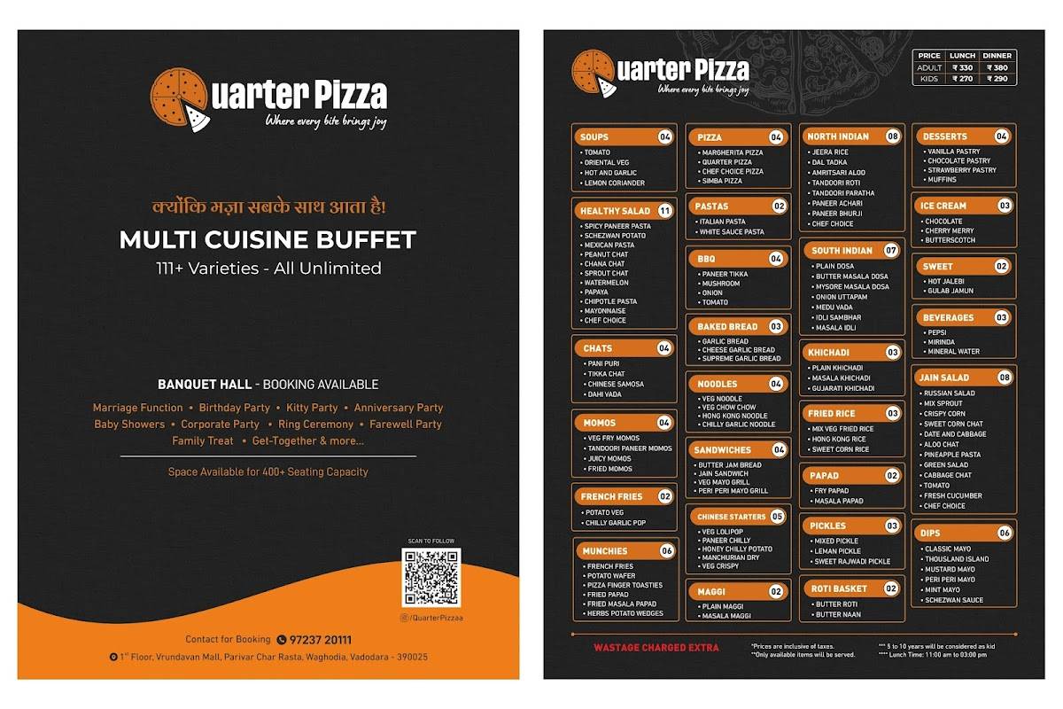 Menu at Quarter Pizza, Multicuisine Buffet with 111+ Varieties, All ...
