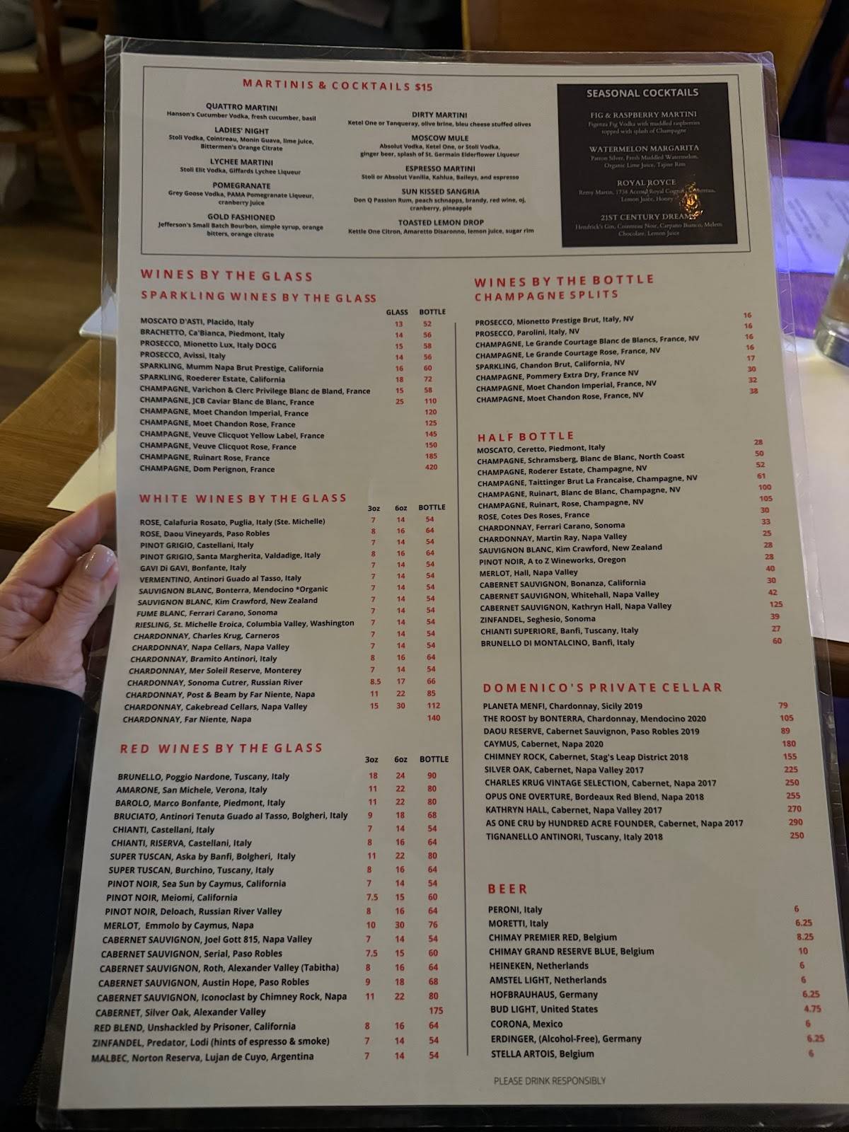 Menu at Quattro Caffé pub & bar, Costa Mesa