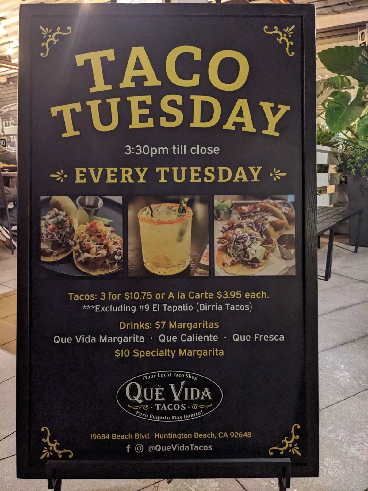 Carta del pub y bar Que Vida Tacos Huntington Beach, Huntington Beach