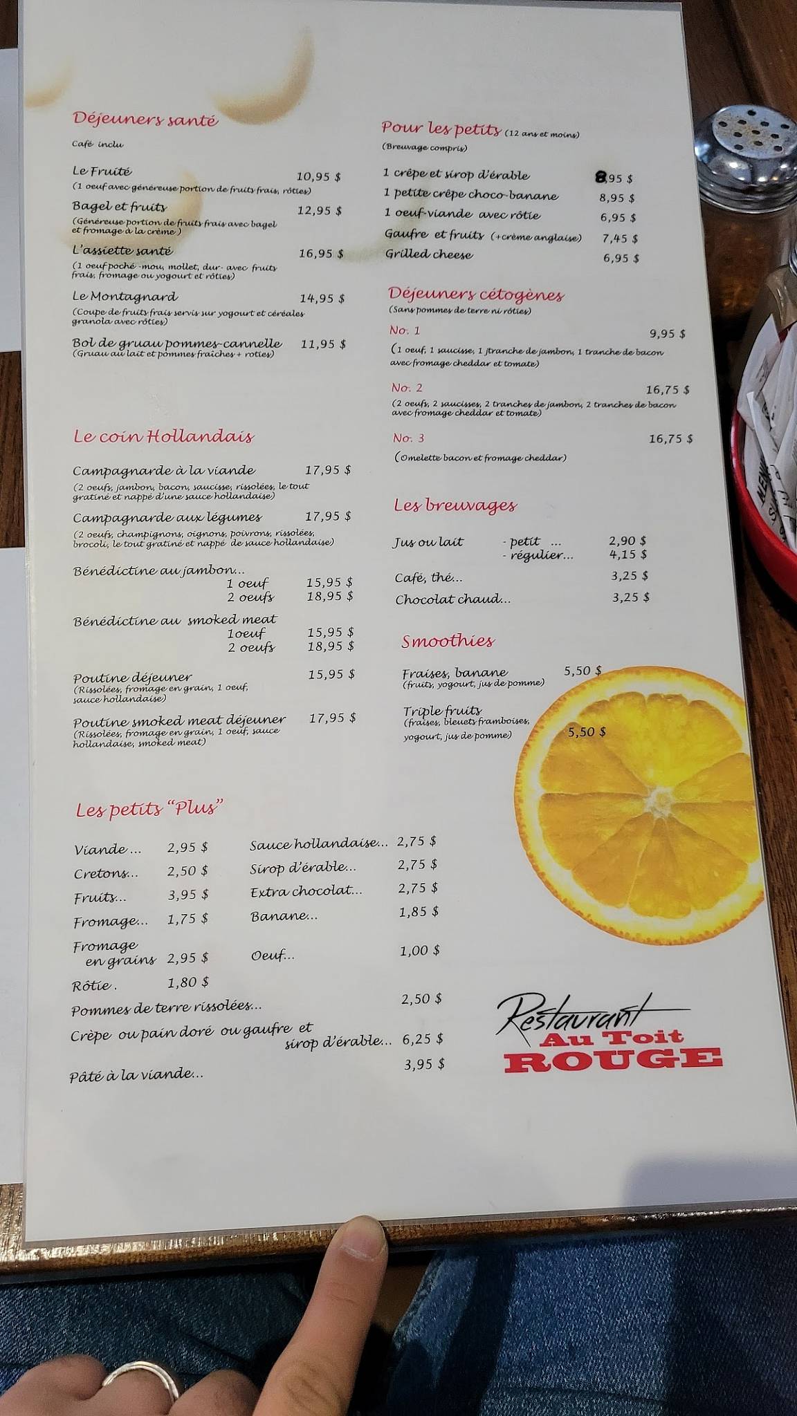 Menu au Restaurant Au Toit Rouge, Québec